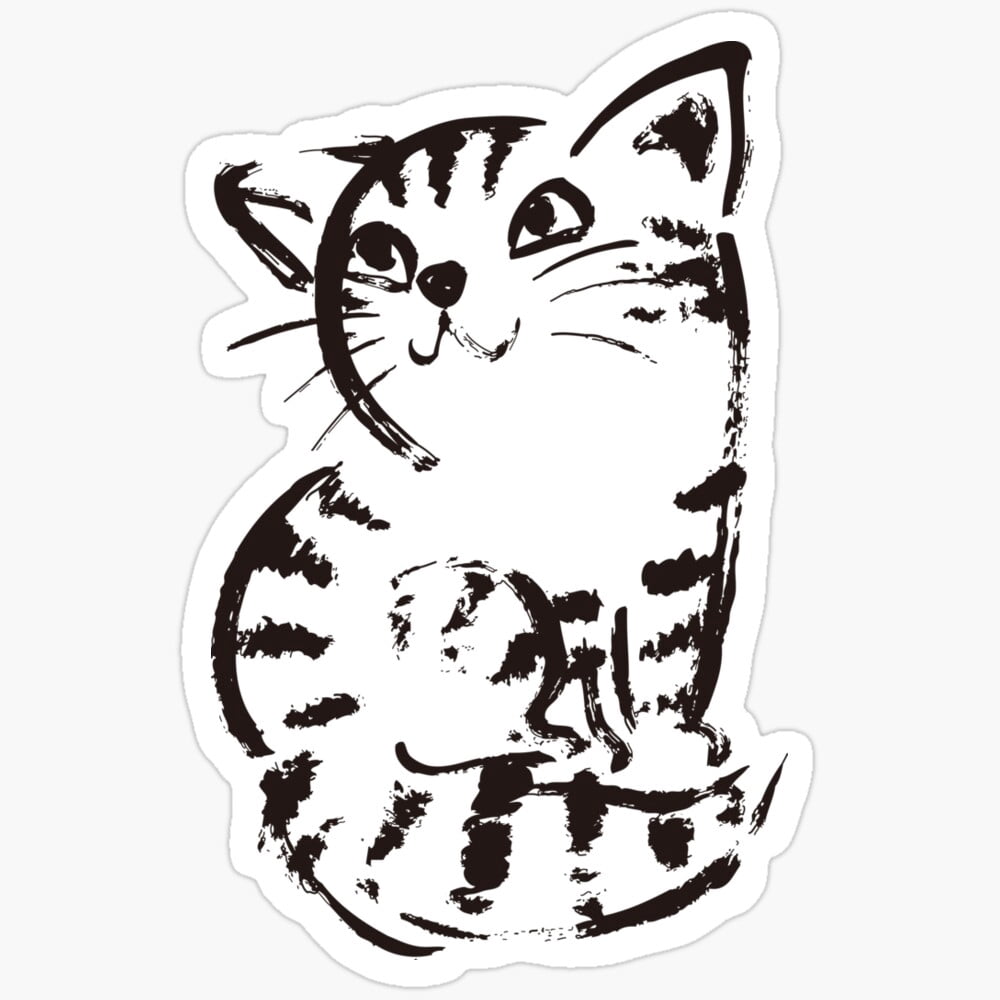Sketch Of Cat Looks Up Sticker Phone Decal Water Bottle Stickers Car ...