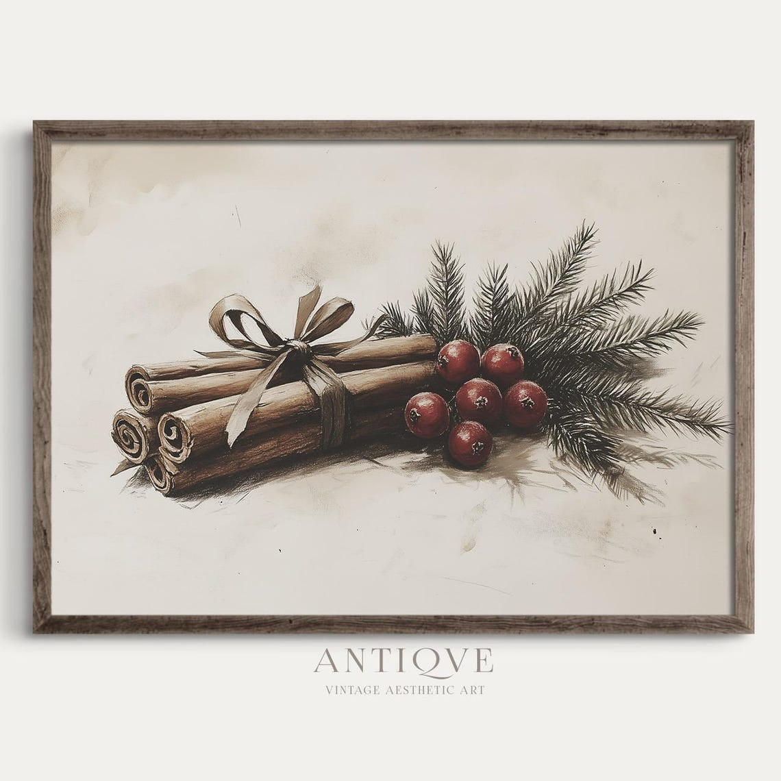 Sketch Of Cinnamon Sticks With Pine And Berries, Winter Botanical Art ...