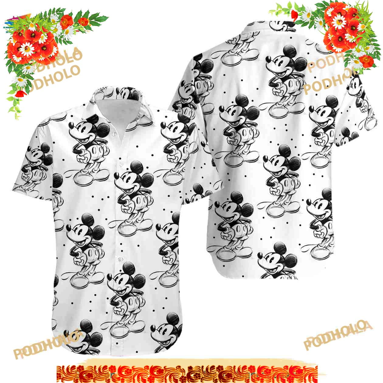 Sketch Of Mickey Mouse Disney Hawaiian Shirt - Walmart.com