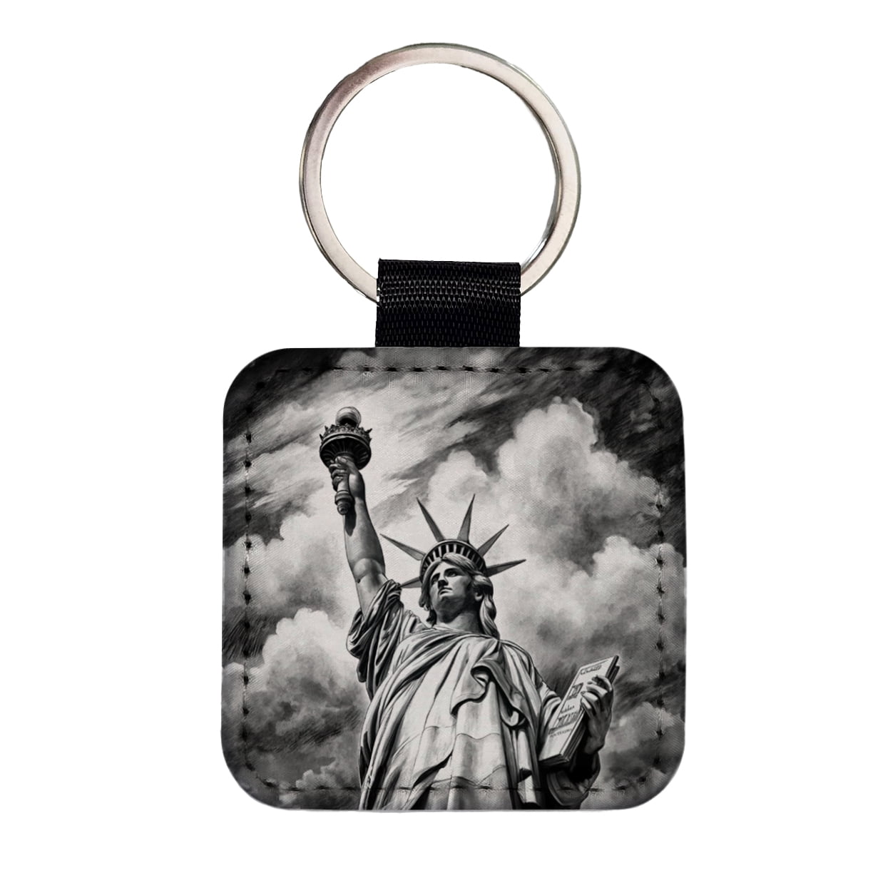 Sketch Of Statue Of Liberty New York City Faux Leather Square Keychain ...