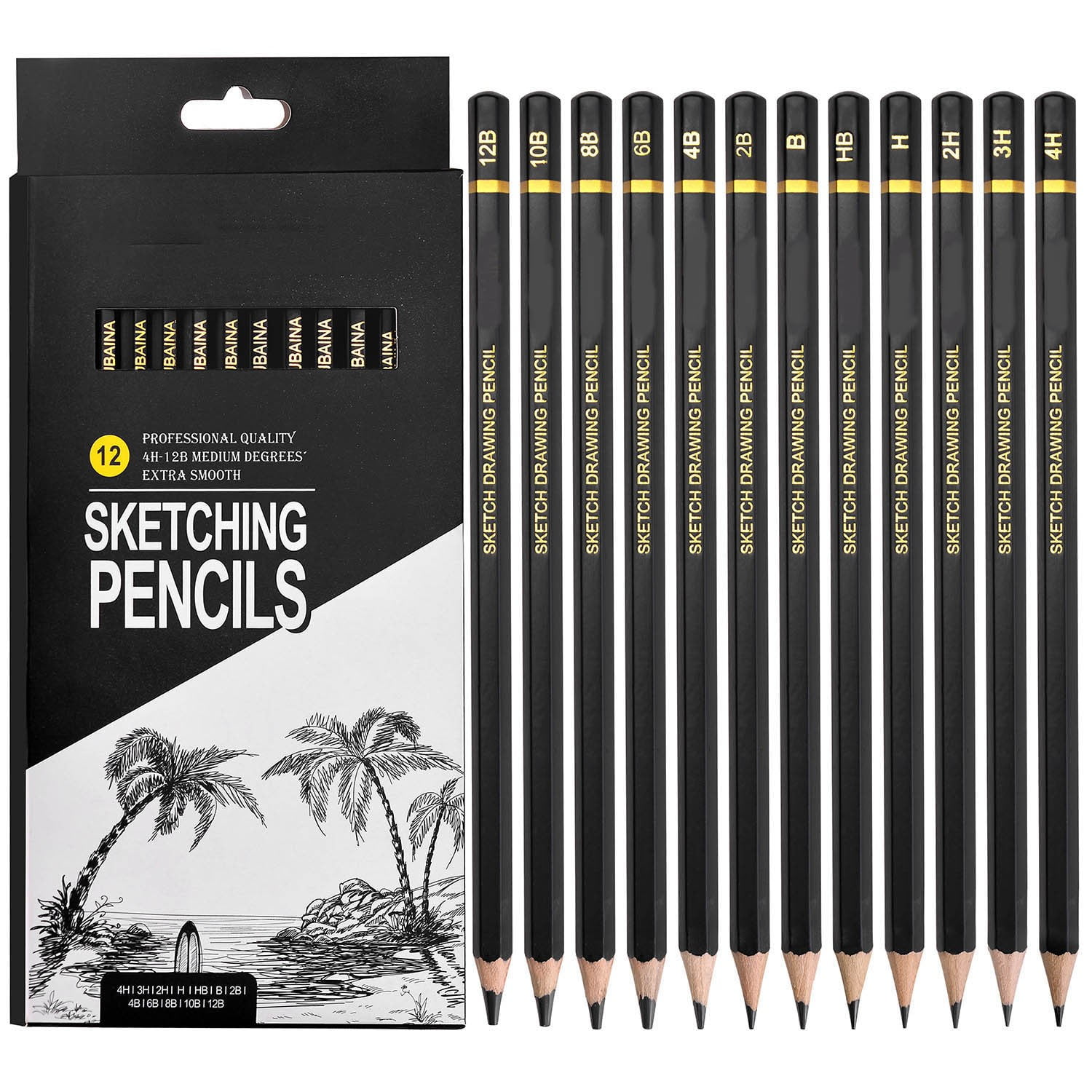 Sketch Pencil Set 4H-12B | Hexagonal Barrel Art Drawing Pencils for ...