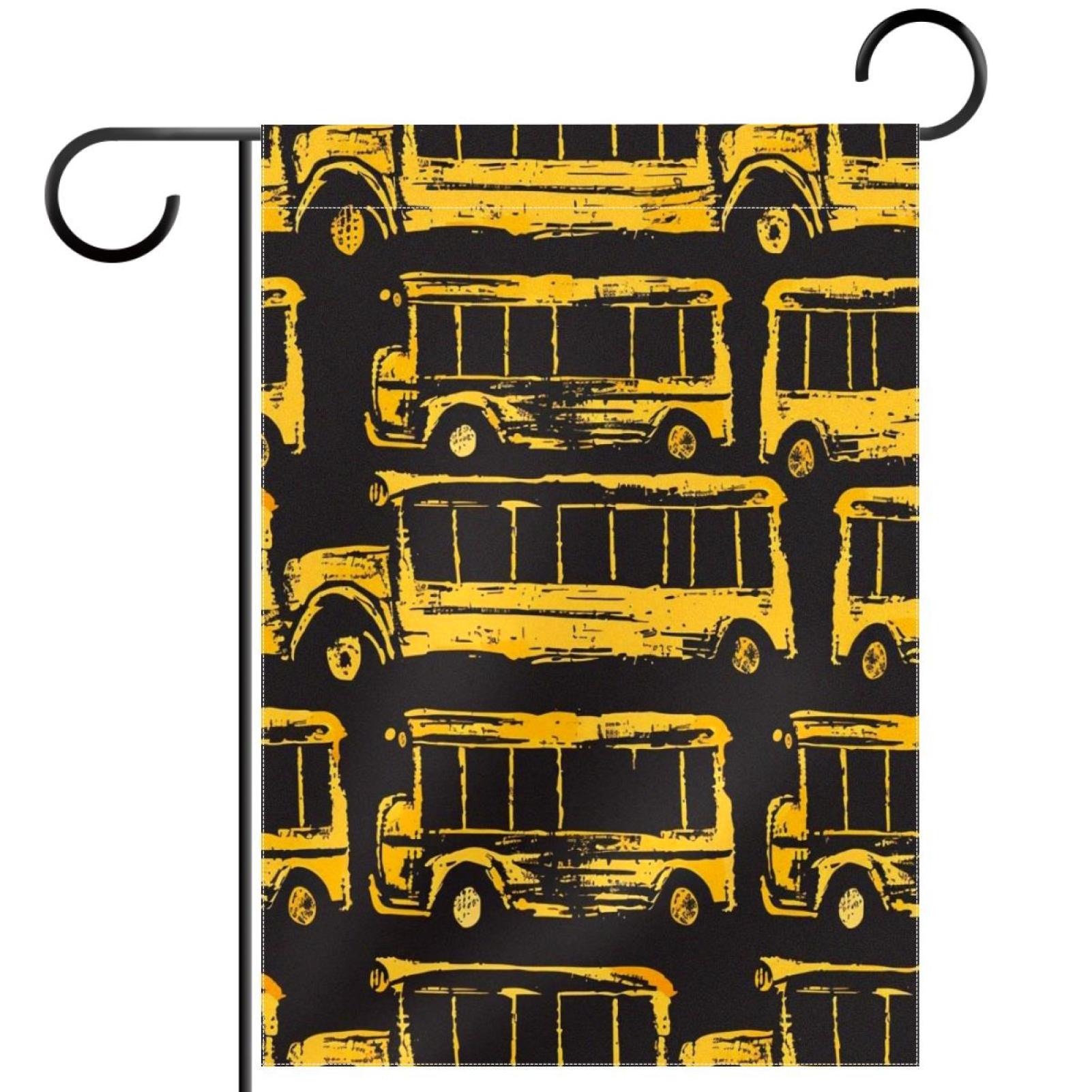 Sketch Yellow School Bus Print Art Polyester Garden Flag Banner 12 x 18 ...