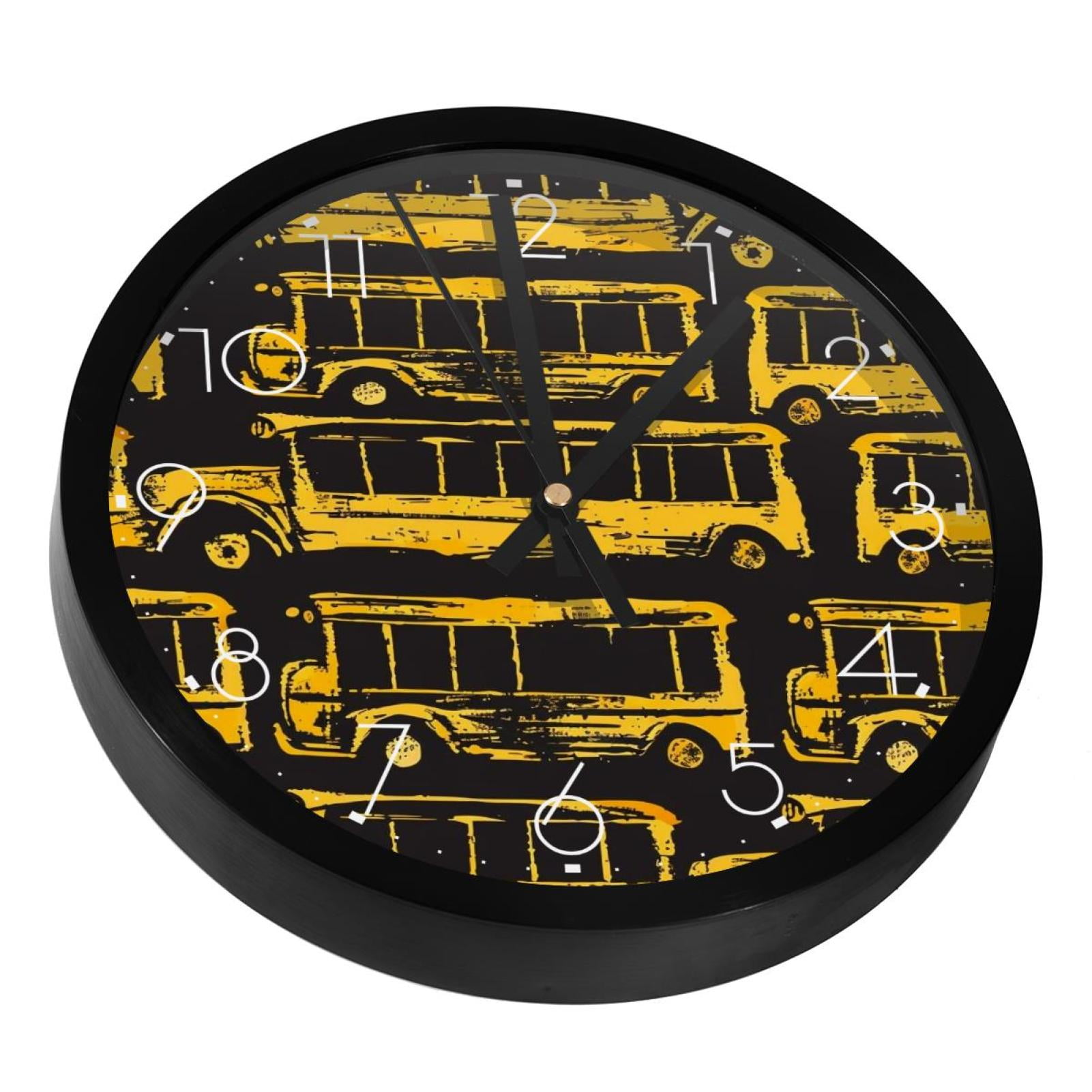 Sketch Yellow School Bus Silent Wall Clock, Non Ticking Battery ...