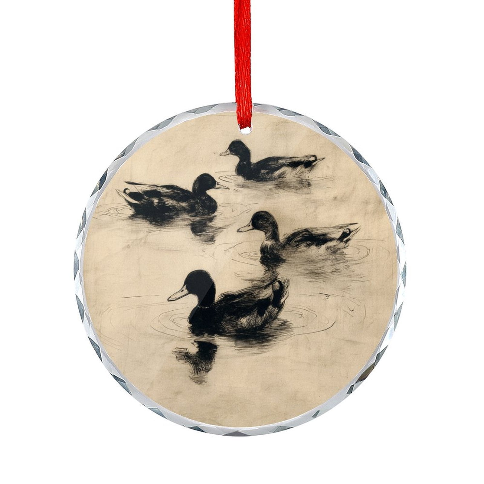 Sketch of Mallard Ducks Glass Christmas Ornament Ducks Christmas ...
