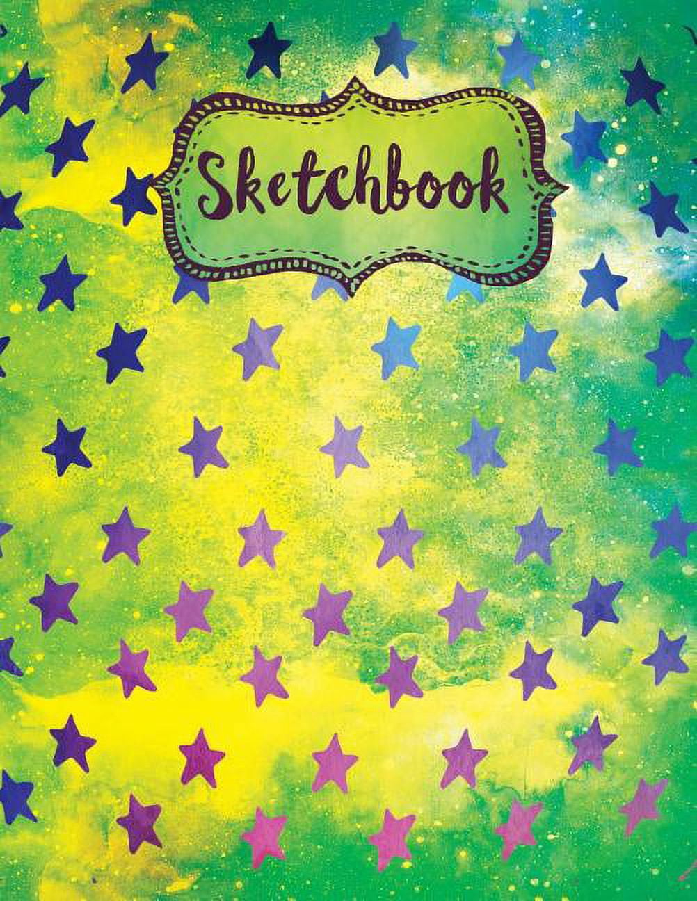 Sketchbook: Watercolor Green Yellow Stars Blank Drawing Pad for School ...