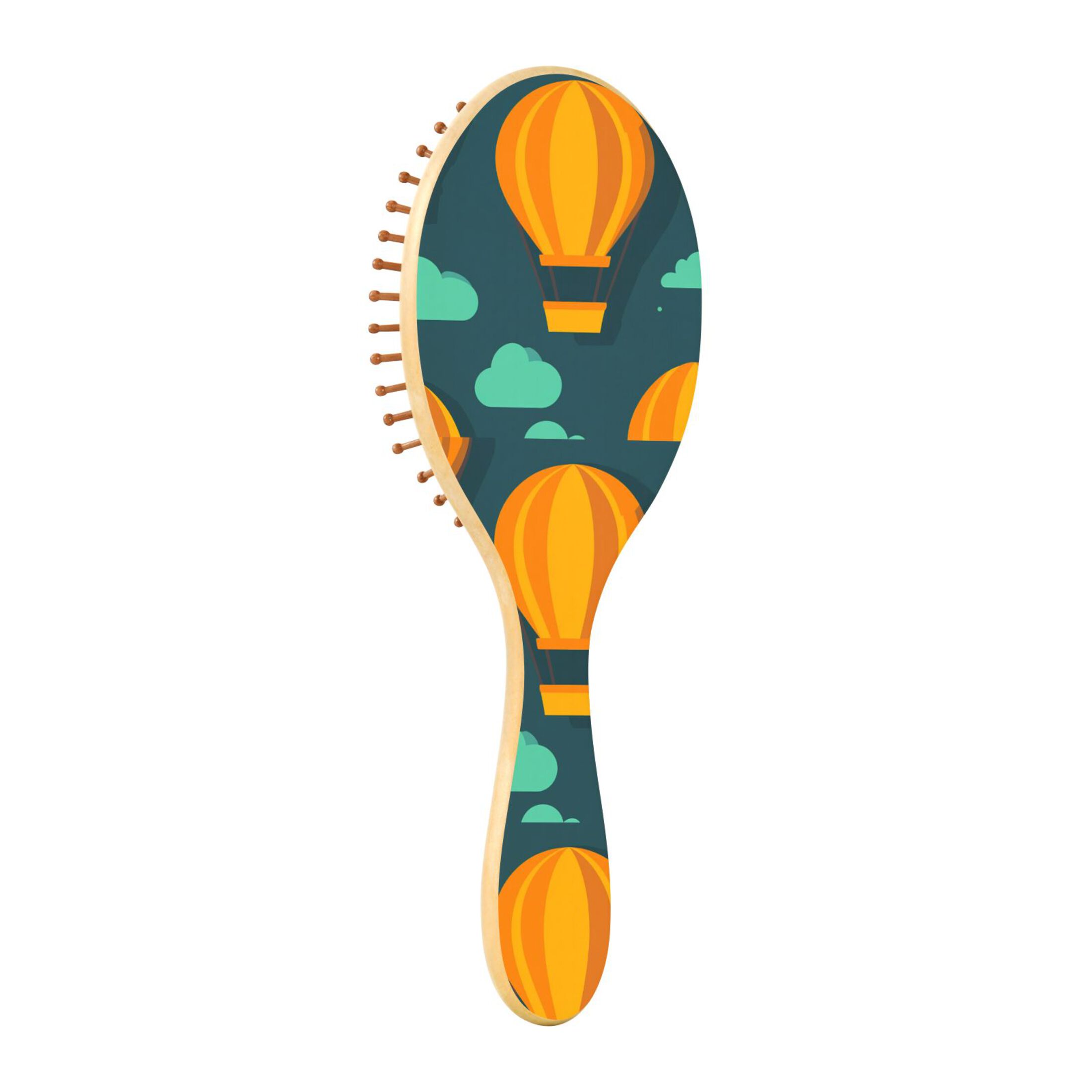 Sketched Hot Air Balloon Natural Wooden Hair Brush with Cushion for ...