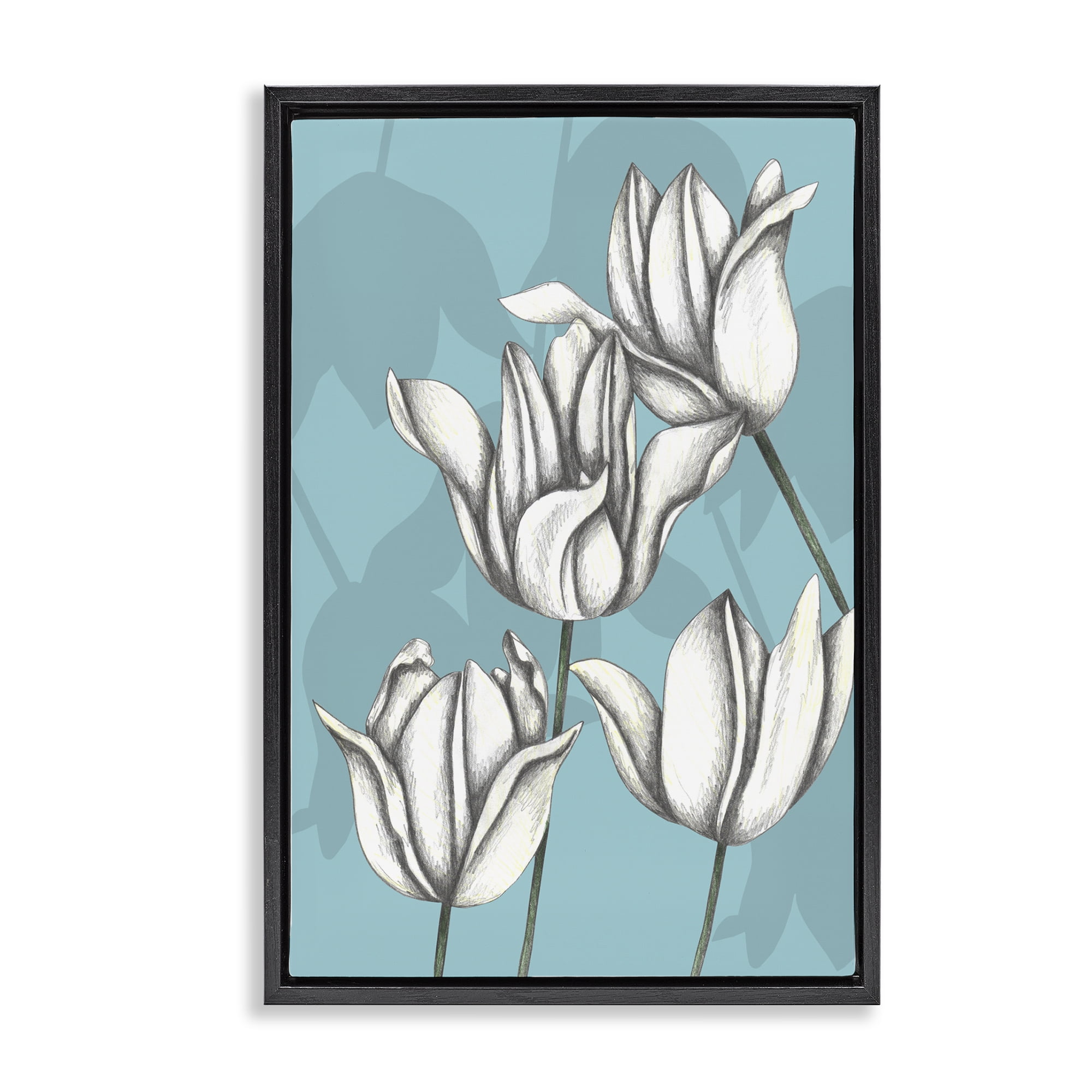 Sketched Tulips Keep Growing Black Framed Floater Canvas Wall Art ...