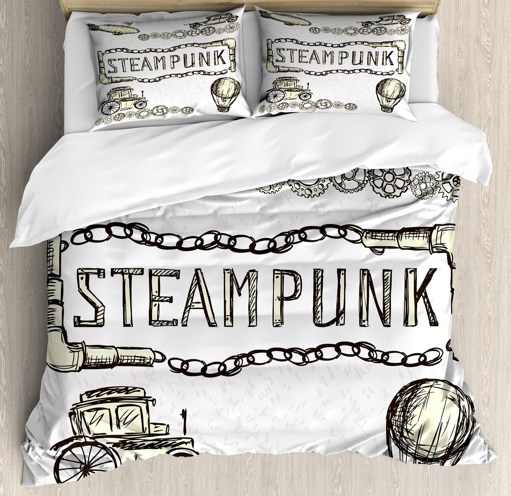 Sketchy Duvet Cover Set, Balloon Antique Cars Design with Words in ...
