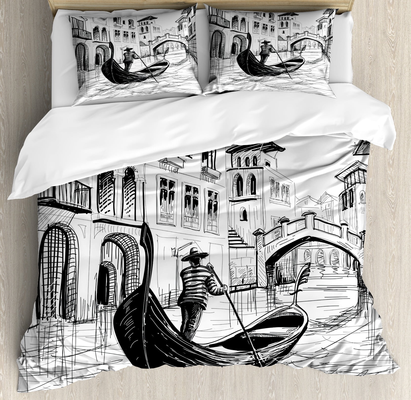 Sketchy Duvet Cover Set, Gondola in Venice European Famous Canal ...