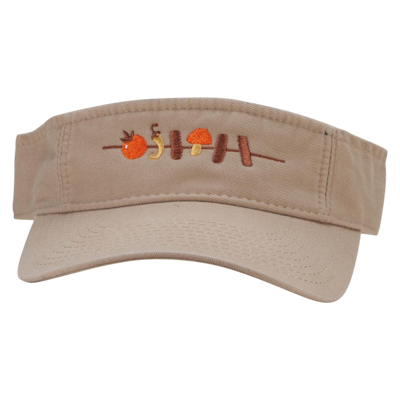 Skewered Food Embroidered Pro Style Cotton Twill Washed Visor - Khaki ...