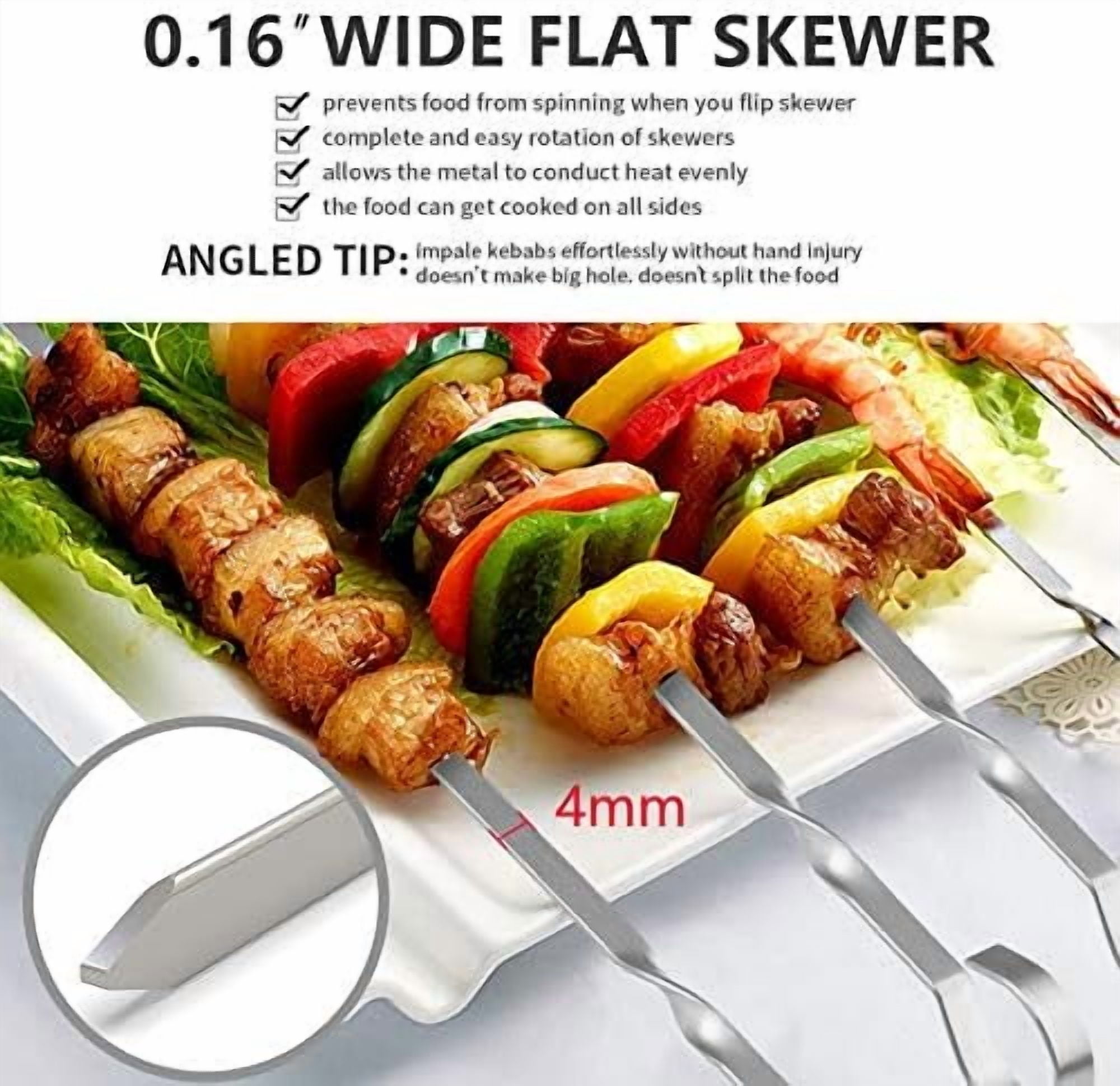 Skewers for Kabobs, 12" Metal Kebab Skewers for Grilling Flat Long ...