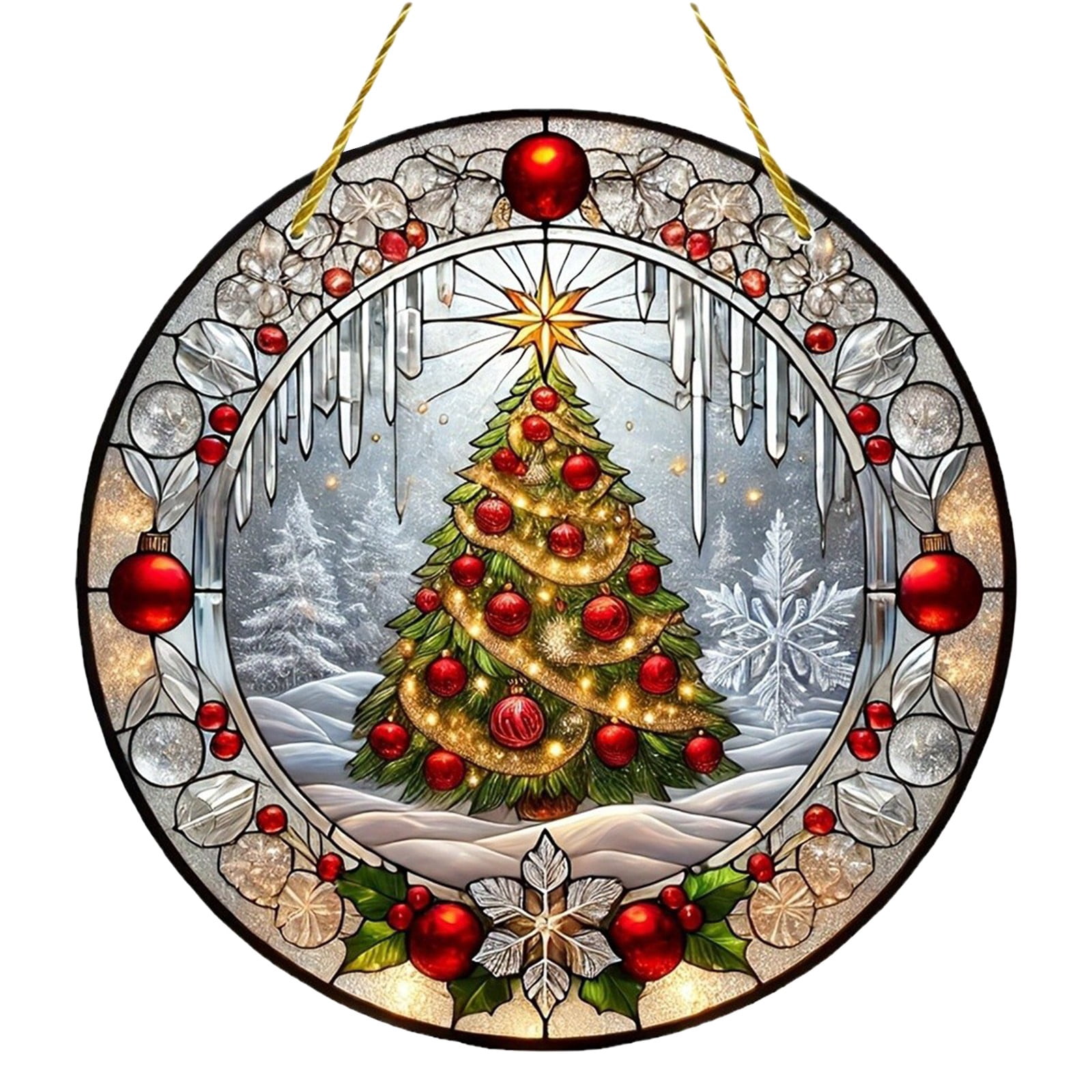 Skfvkab Christmas Tree Suncatchers Stained Glass Window Hanging, Retro ...