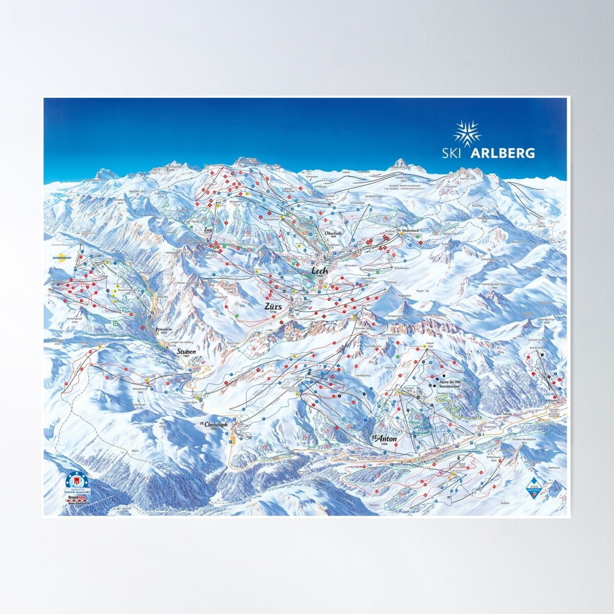 Ski Arlberg Ski Area Map (Old) Poster Wall Art, Modern Wall Decor, 8x12 ...