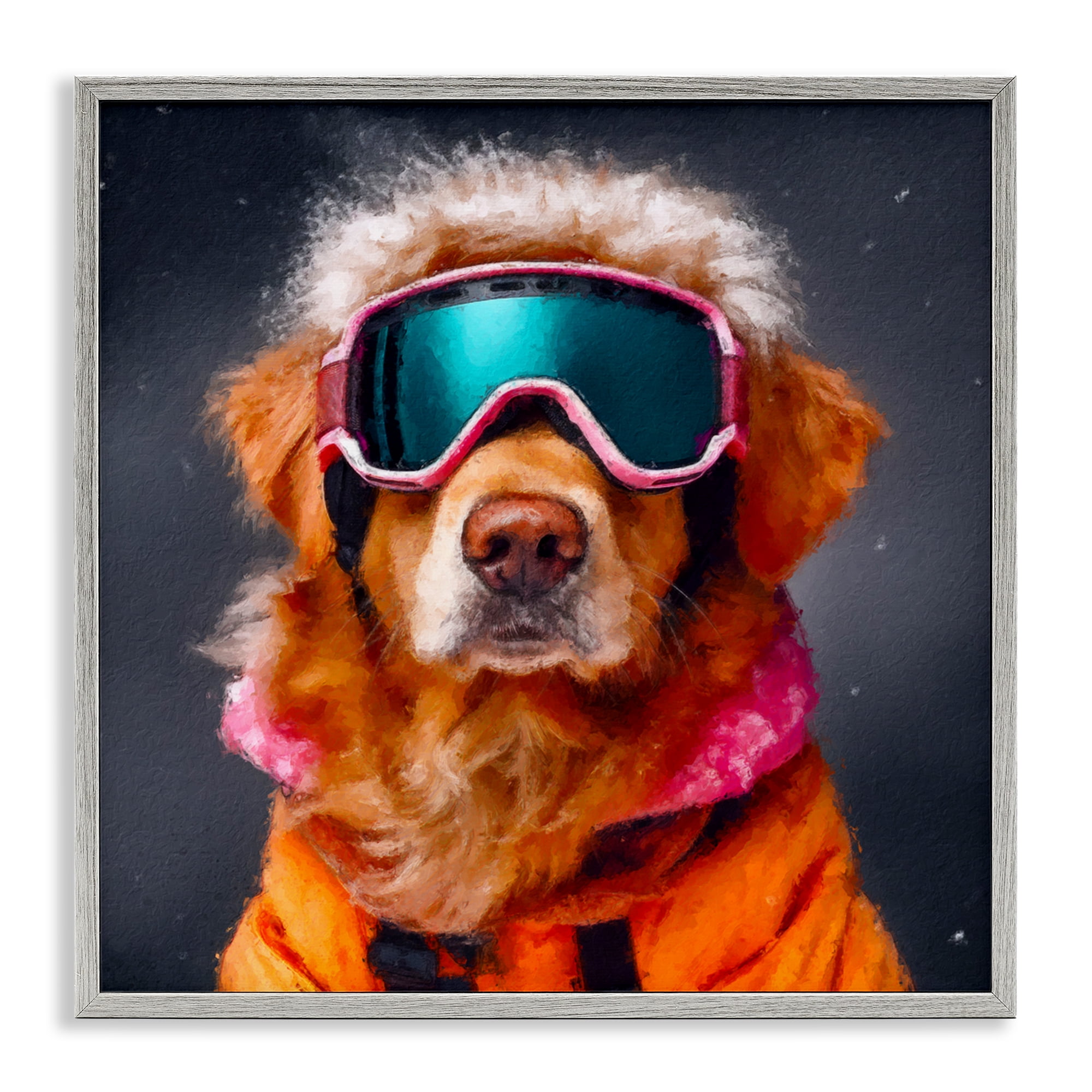 Ski Dog with Goggles Gray Framed Giclee Art, design by Sean Parnell ...