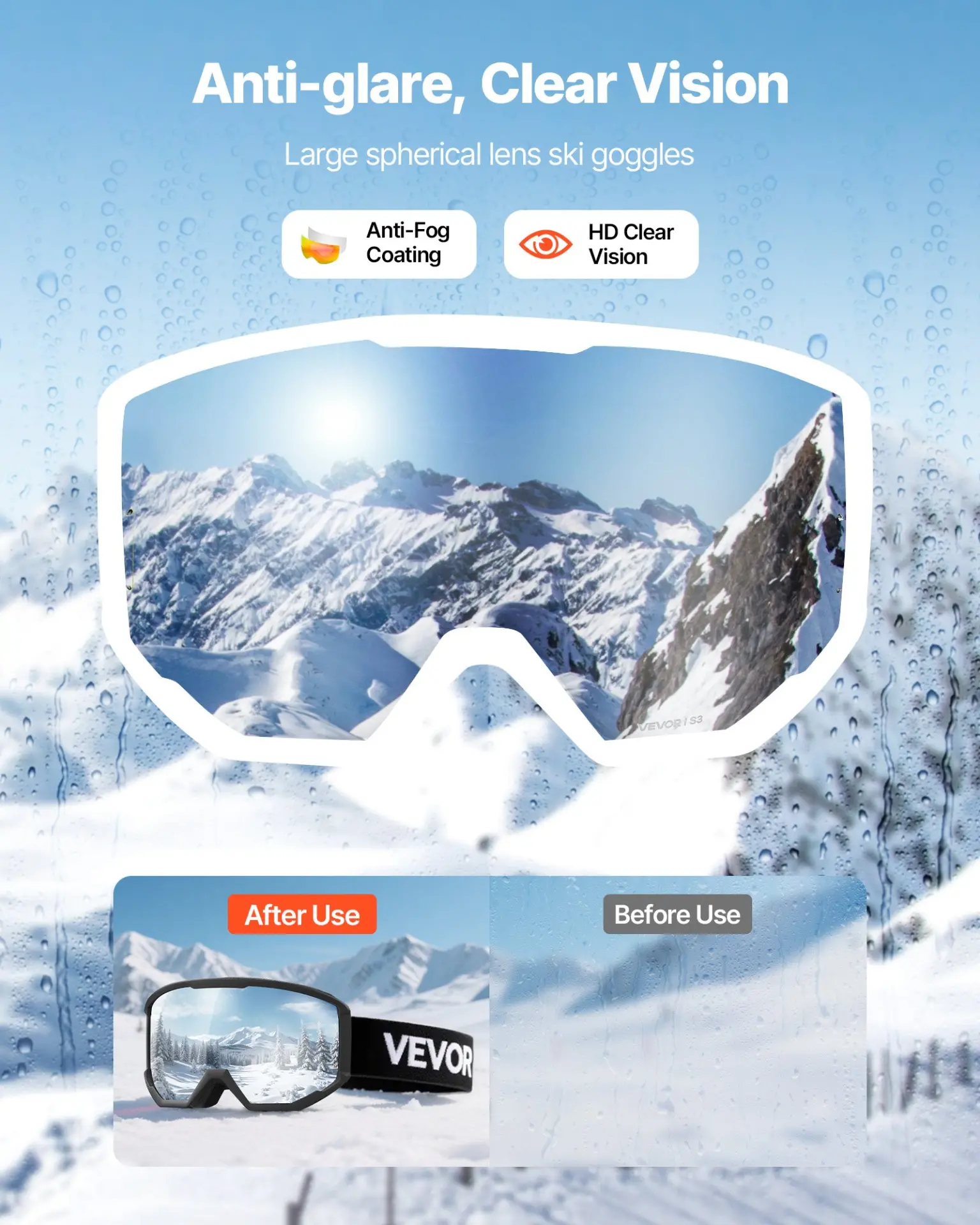 Ski Goggles Cylindrical Lens with Orange Revo Coating Snow Goggles ...