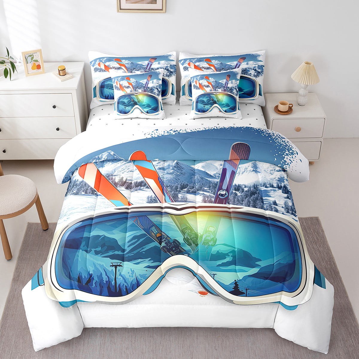 Ski Goggles Skiing 7 Piece Comforter Set Full Bed in a Bag,Snow ...