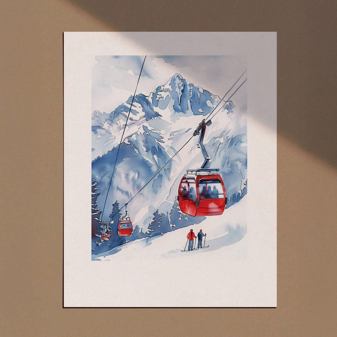 Ski Gondola Watercolor Print, Abstract Apres Ski Poster, Ski Scene ...
