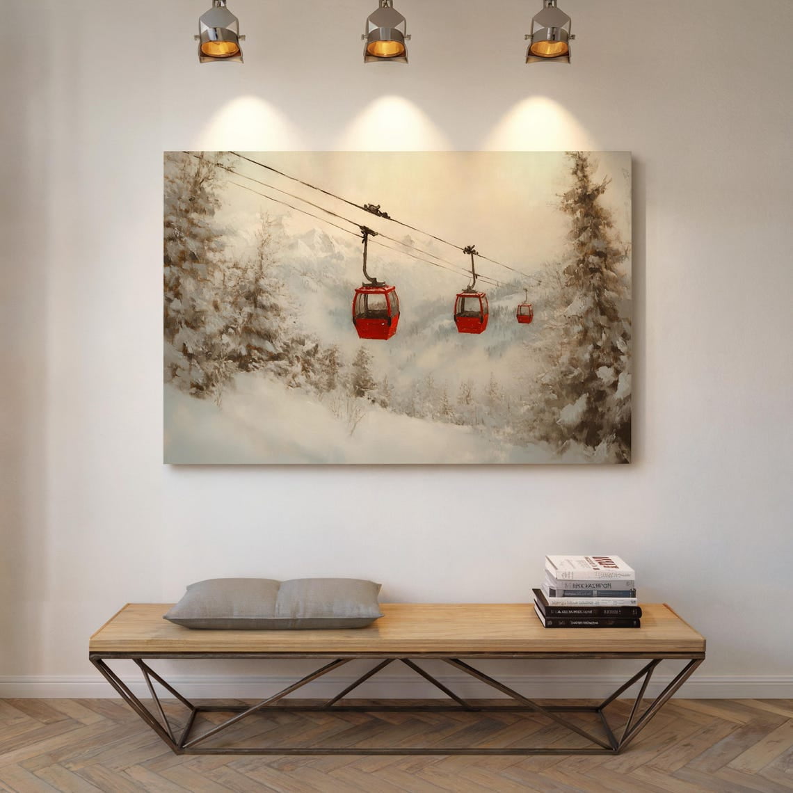 Ski Gondola, Winter Mountain, Snowy Ski Resort Print, Alpine Cable Car ...