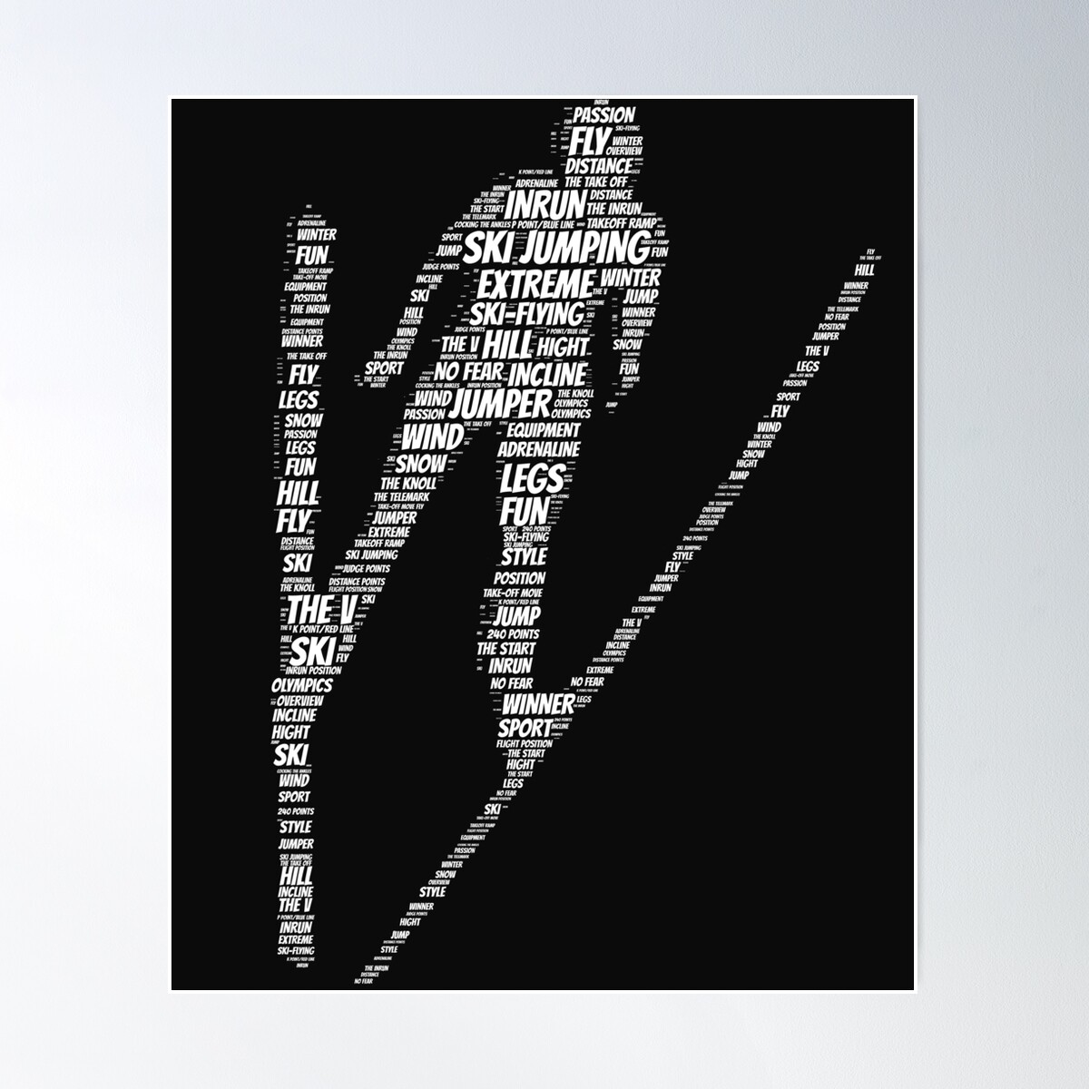 Ski Jumping Words Poster Wall Art, Modern Wall Decor, 24x36 UNFRAMED ...