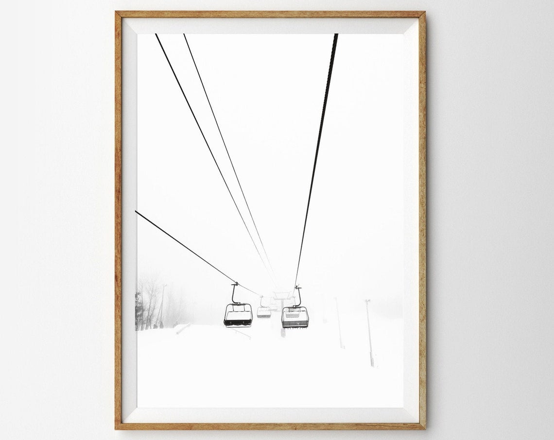Ski Lift Print Winter Wall Art Large Poster Print Snow Covered Scene ...