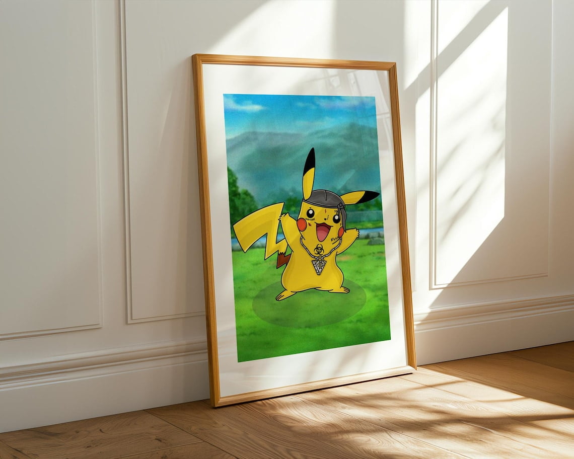 Ski Mask Pokémon Art Print, Pikachu Hip Hop Rap, Gamer Room Wall Decor ...