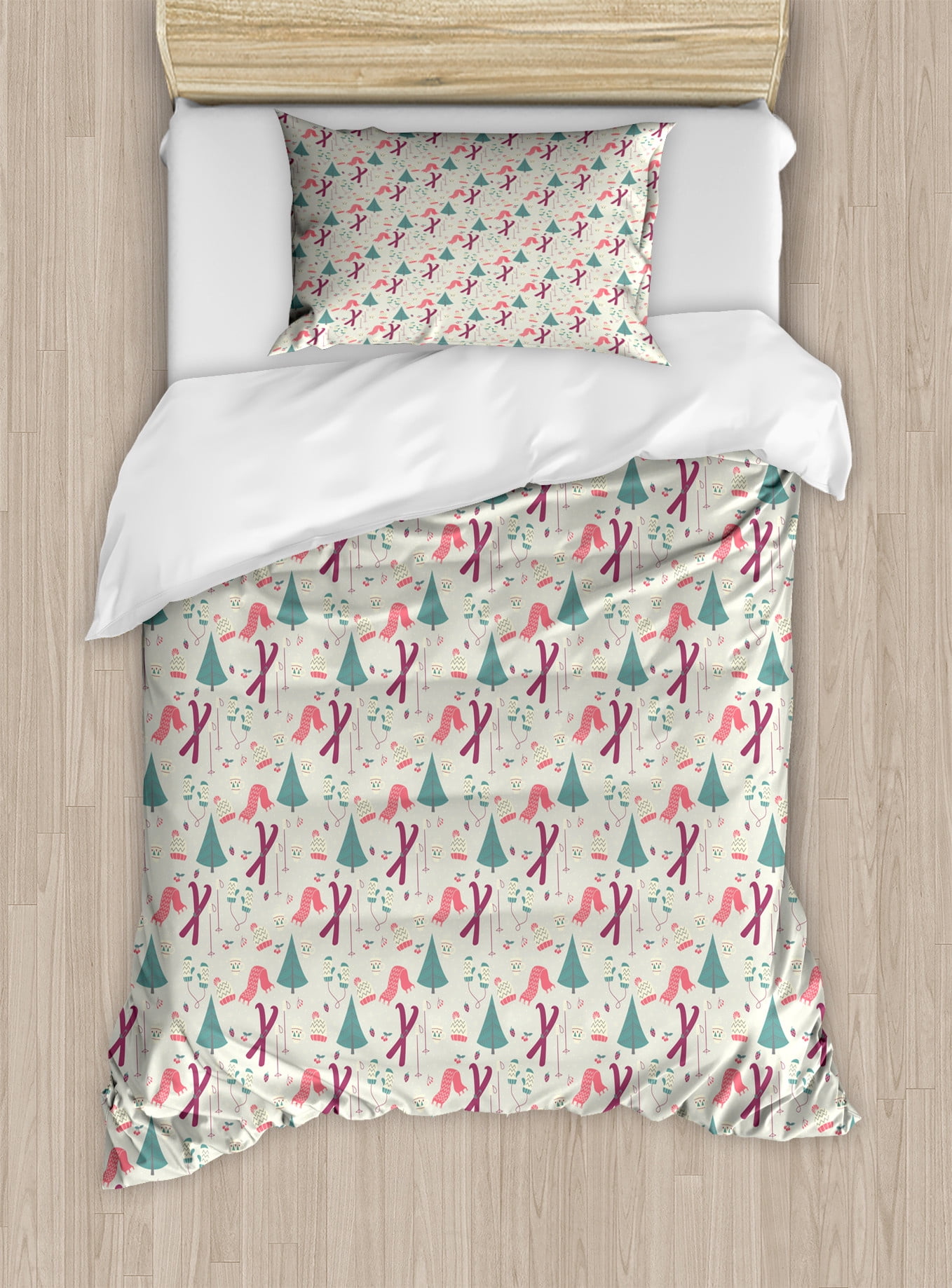 Ski Pattern Duvet Cover Set, Colorful Winter Themed Warming Scarf ...