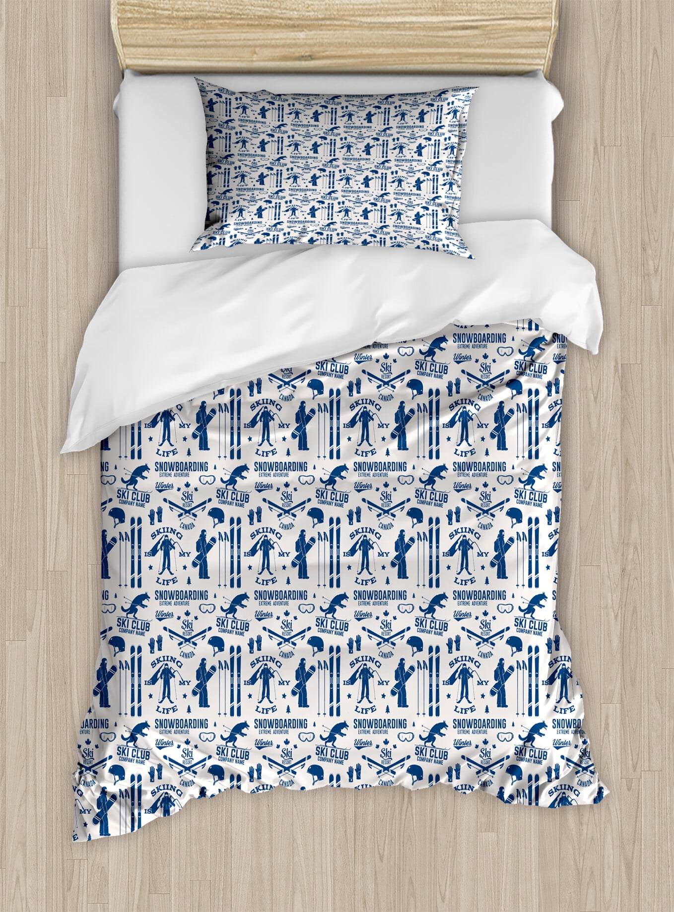 Ski Pattern Duvet Cover Set, Vintage Style Monochromatic Design of ...