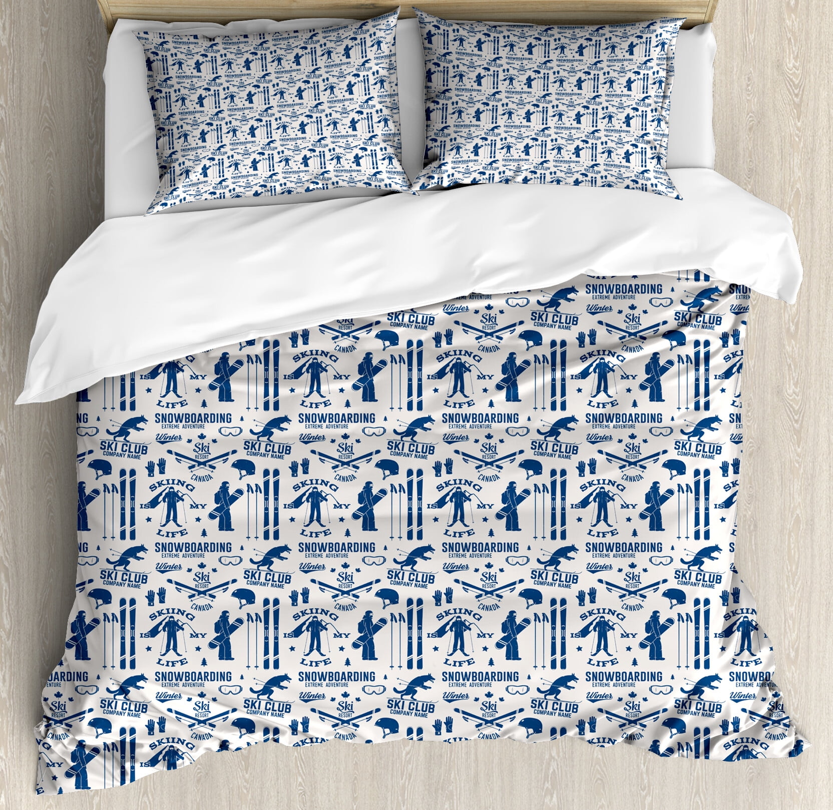Ski Pattern Duvet Cover Set, Vintage Style Monochromatic Design of ...