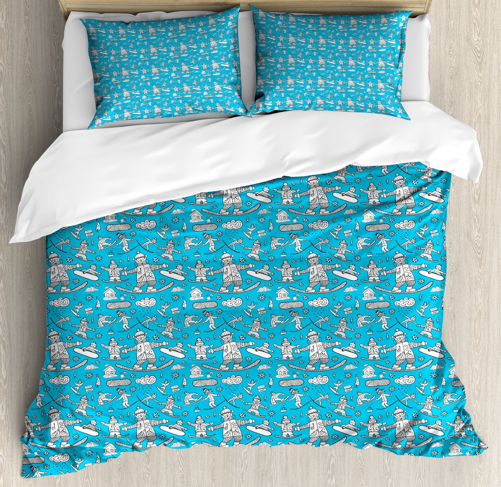 Ski Pattern Duvet Cover Set, Winter Themed Doodle Pattern of ...