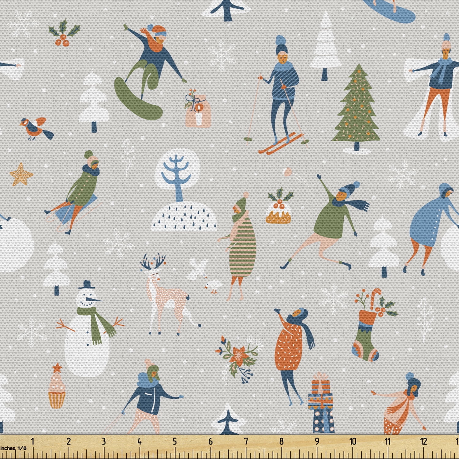 Ambesonne Ski Pattern Fabric by the Yard Upholstery, Pastel Winter ...