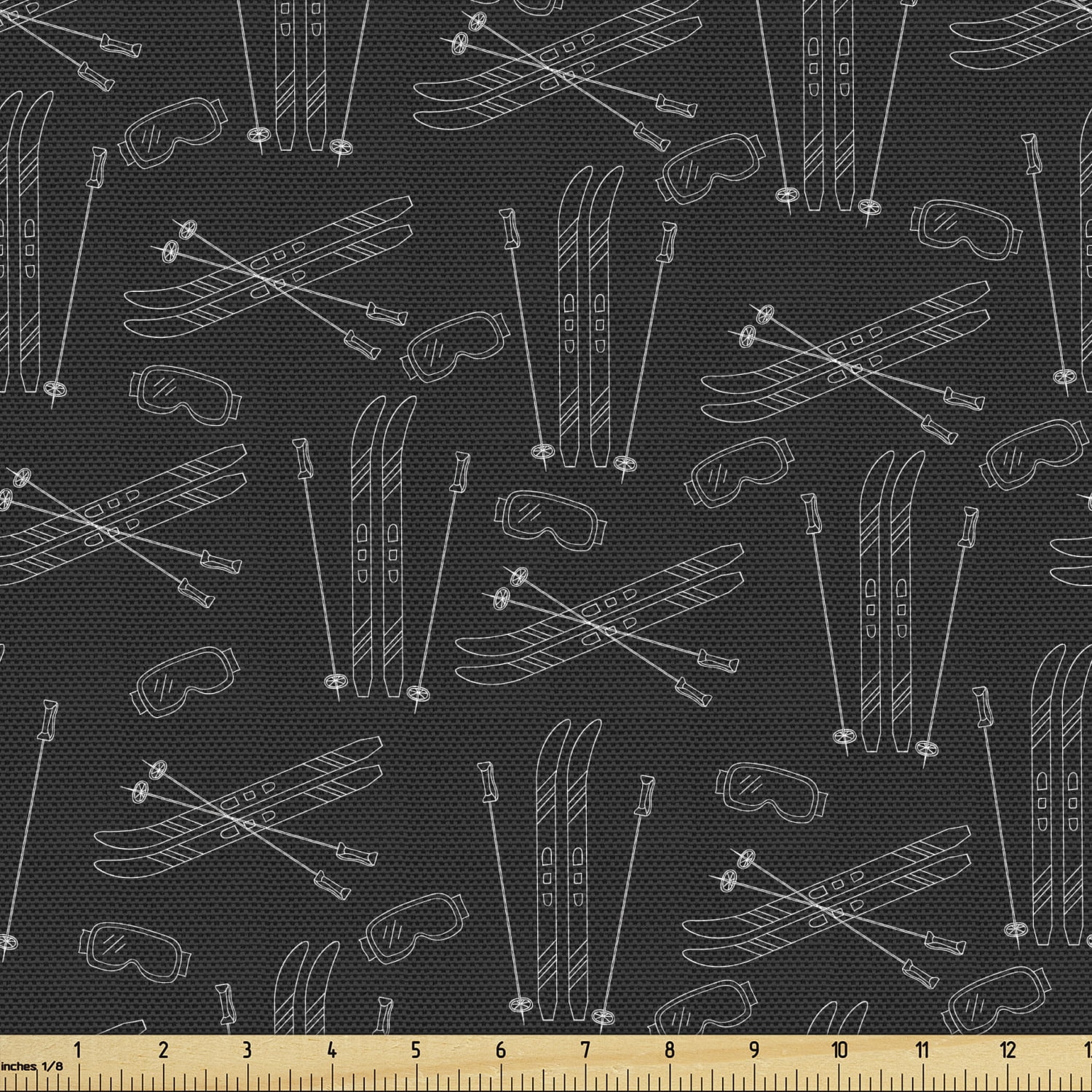 Ambesonne Ski Pattern Fabric by the Yard Upholstery, Skiing Themed ...