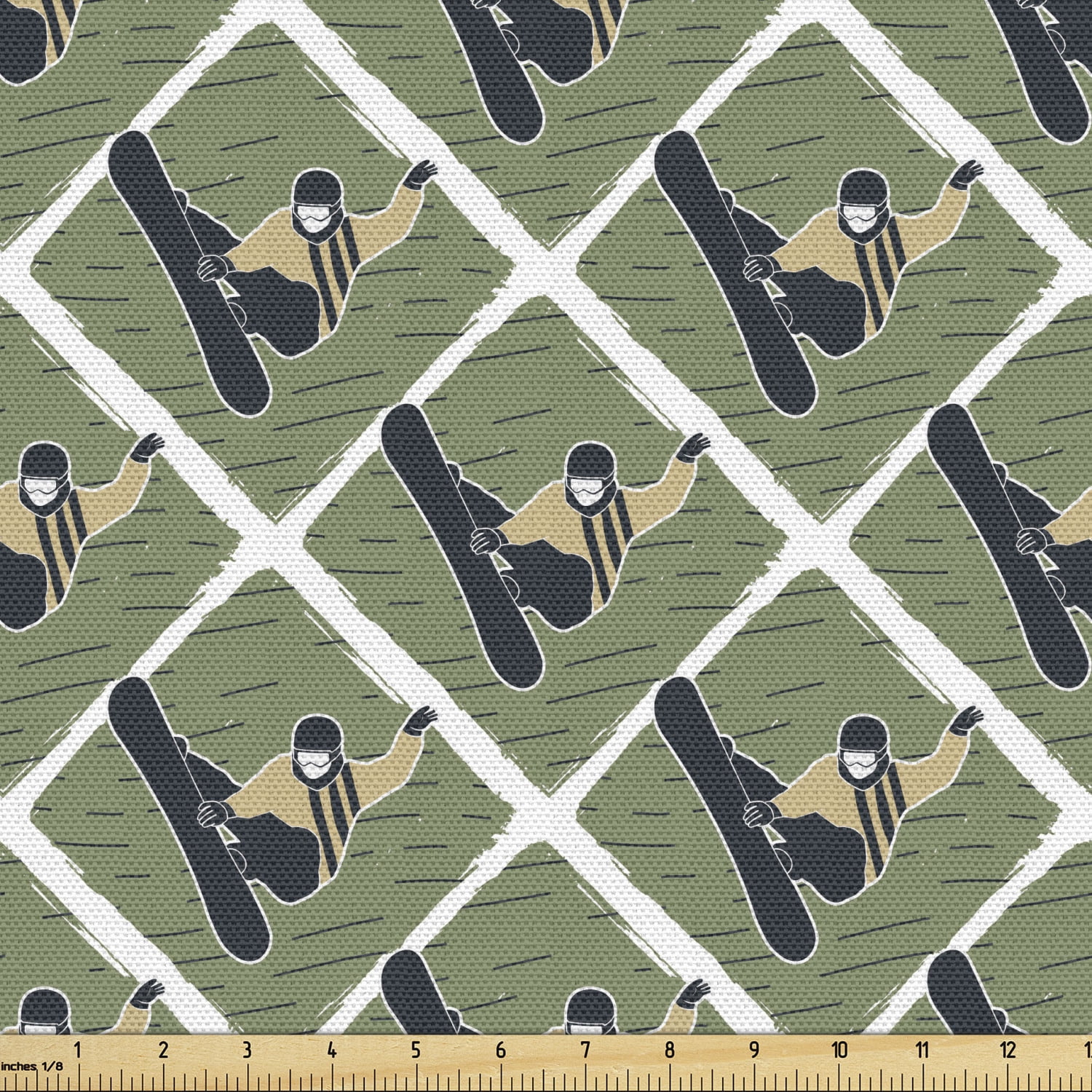 Ambesonne Ski Pattern Fabric by the Yard Upholstery, Snowboard Jump ...