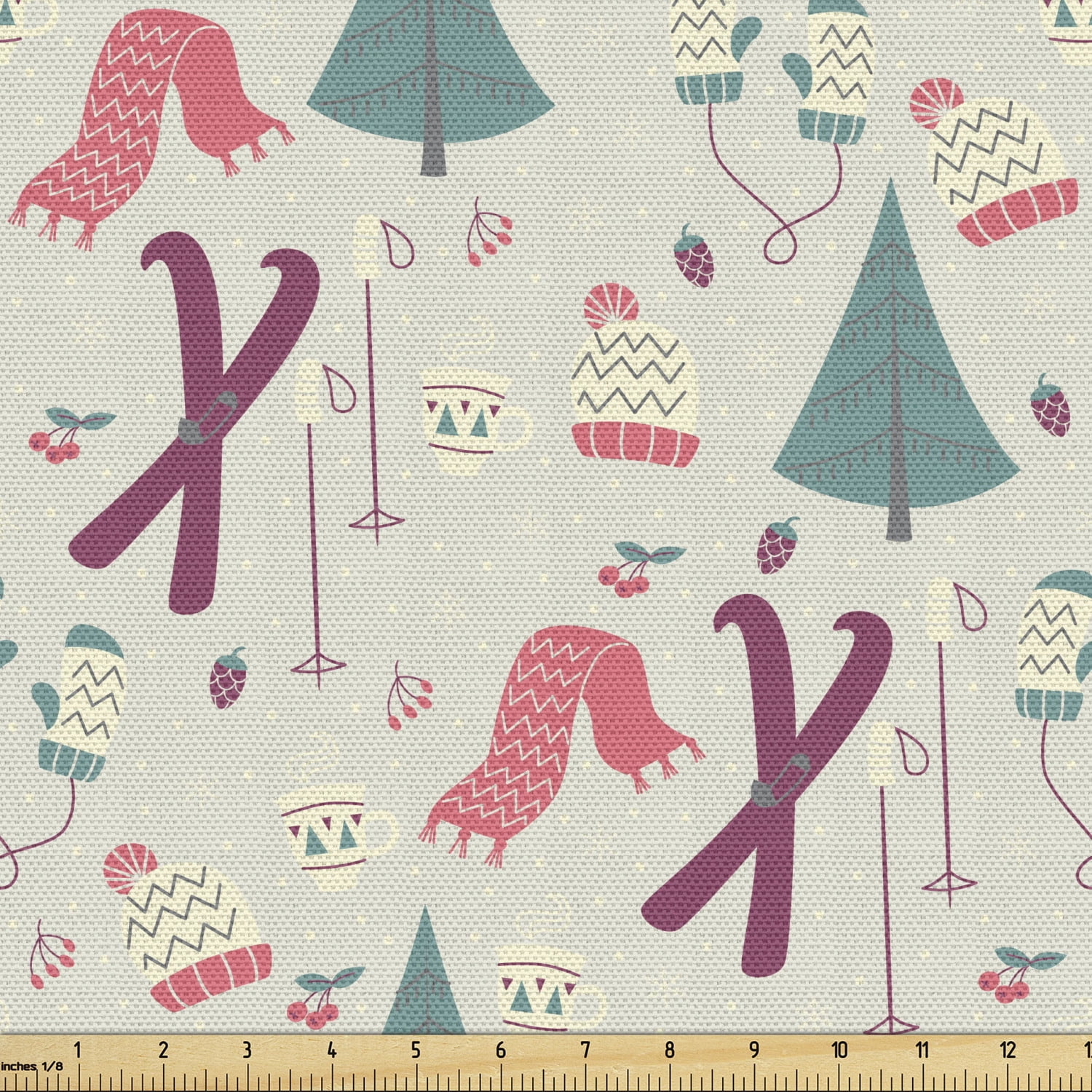 Ambesonne Ski Pattern Fabric by the Yard Upholstery, Warming Clothes ...