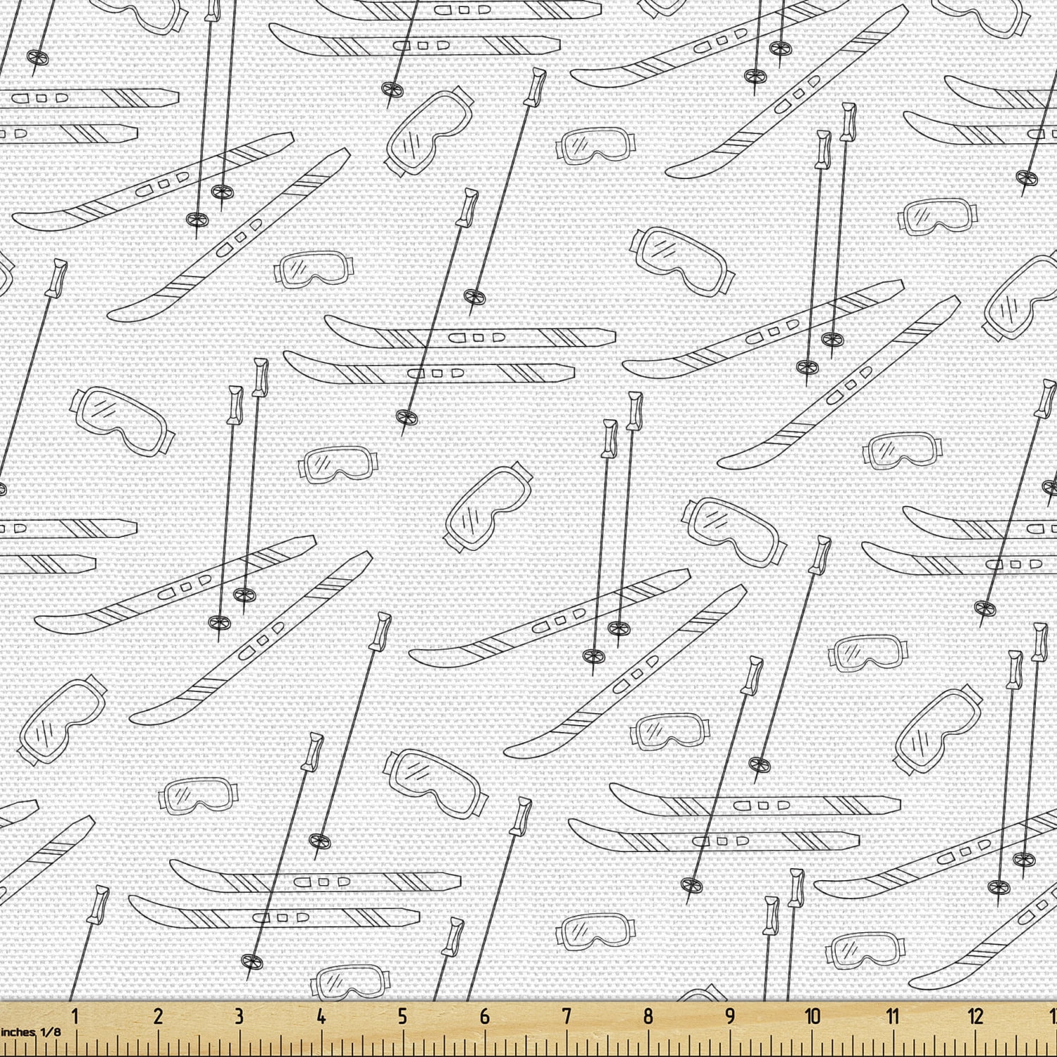 Ambesonne Ski Pattern Fabric by the Yard Upholstery, Hand Drawn Like ...