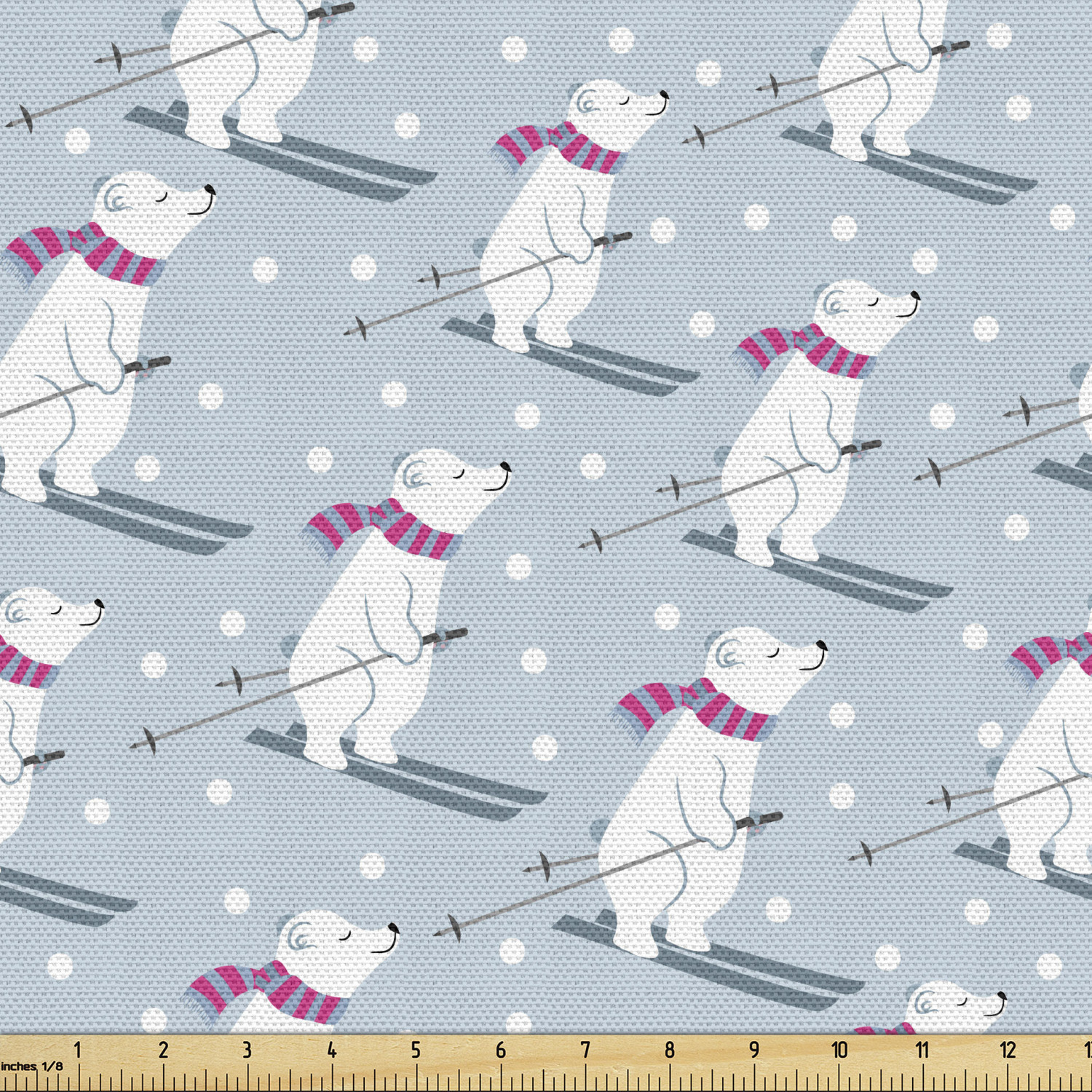 Ambesonne Ski Pattern Fabric by the Yard Upholstery, Skiing Bear and ...