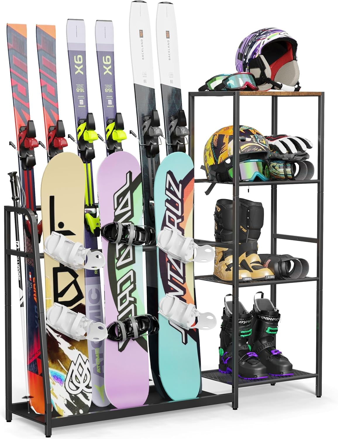 Ski Rack for Garage - Freestanding Snowboard Rack for 4 Pairs of Skis,3 ...