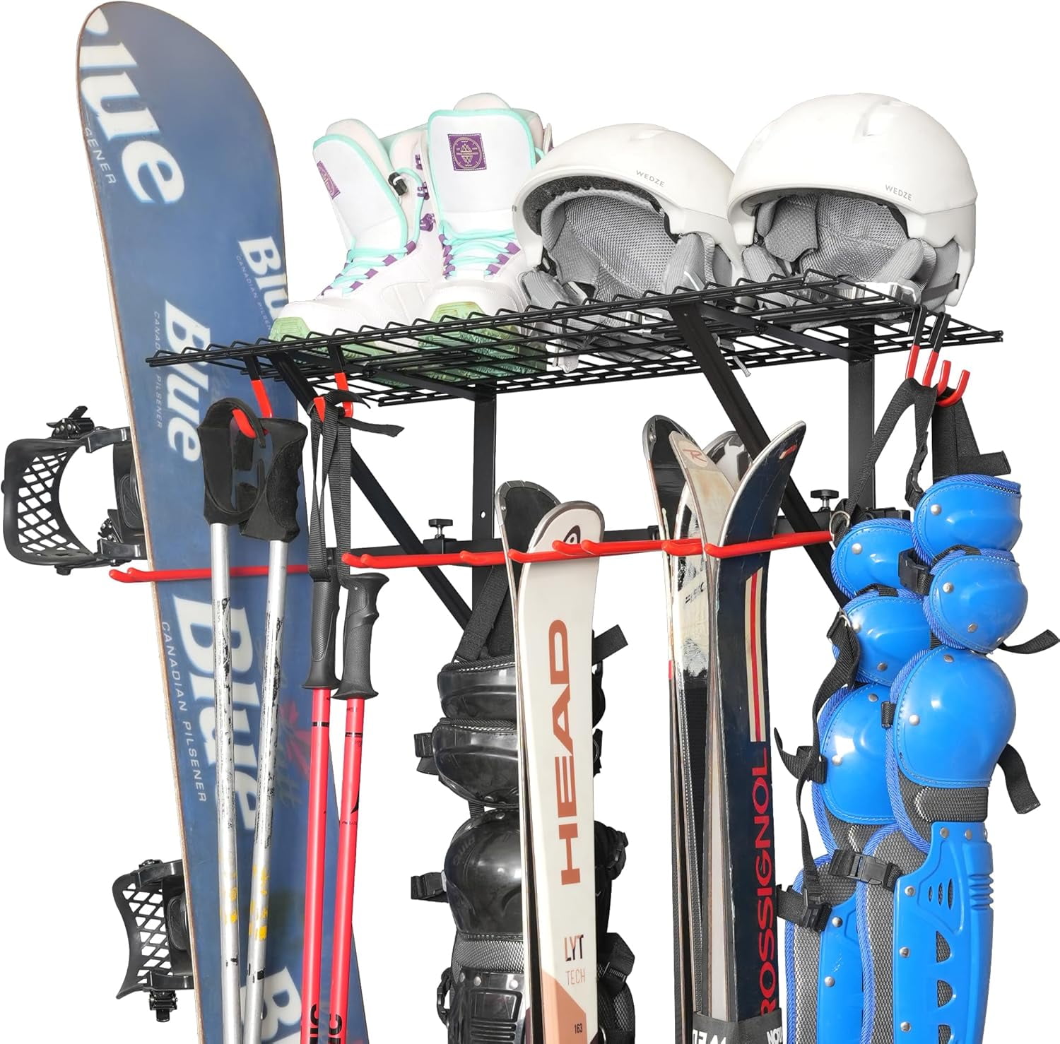 Ski Rack Wall Mounted, Skis Storage Rack for Garage with Top Storage ...