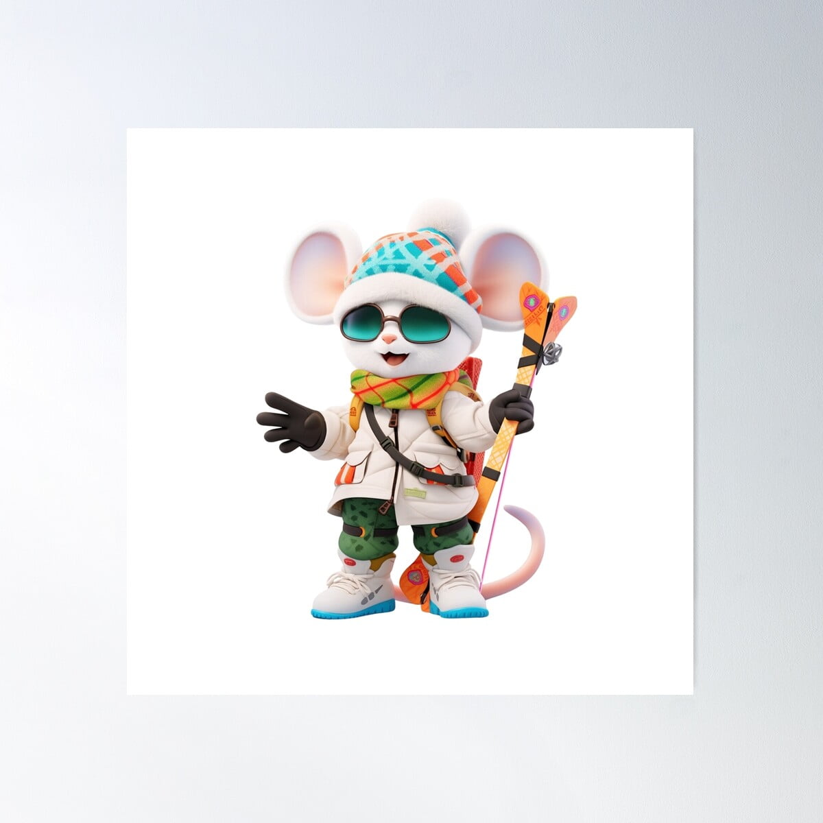 Ski-Ready Trendsetter Plush Fluffy Mouse Poster Wall Art, Modern Wall ...