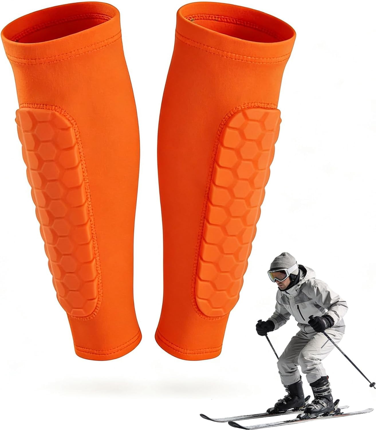 Ski Shin Guards – Honeycomb EVA Shock Absorbing, Ski Socks with Shin ...