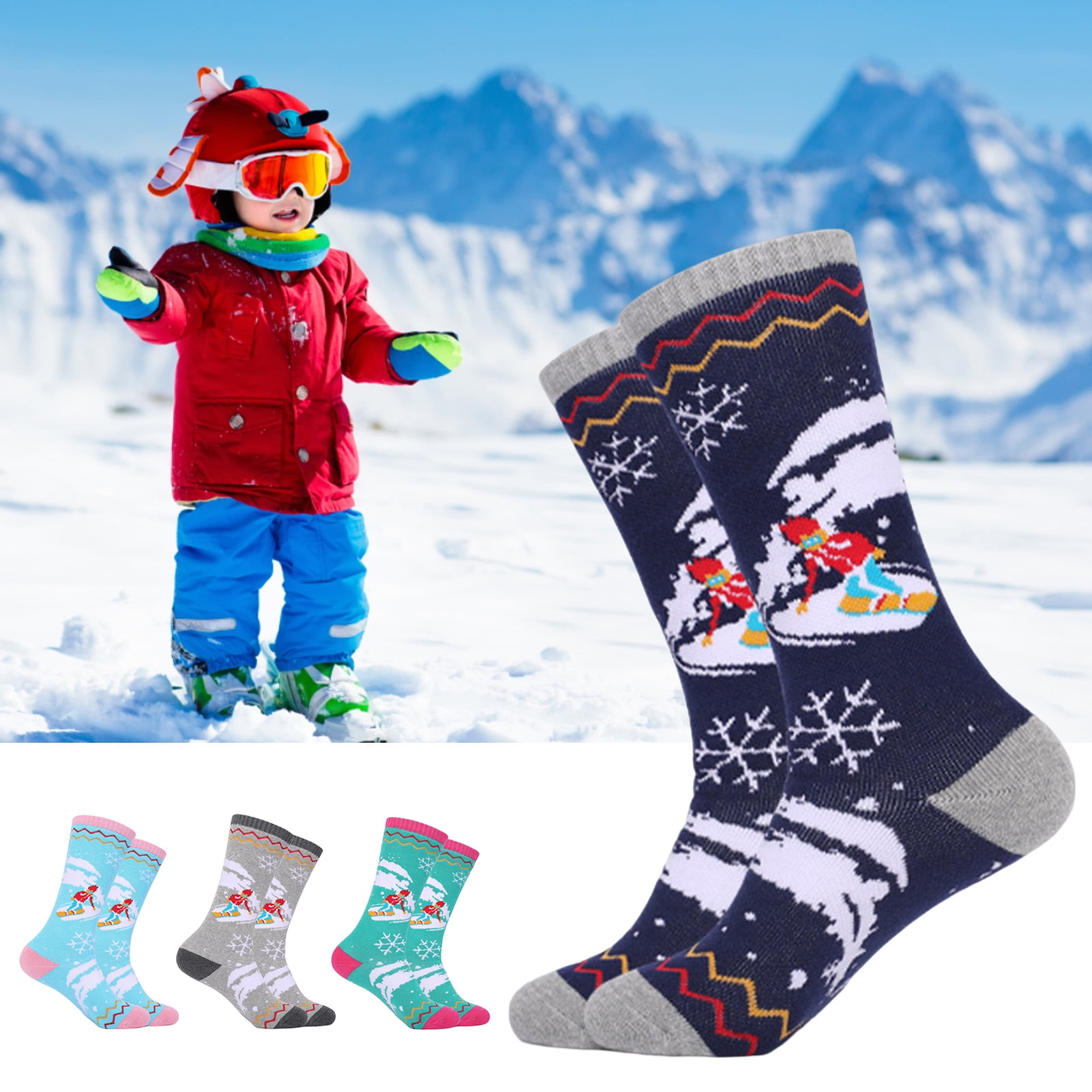 Ski Socks Kids Warm Winter Crew Socks Toddler Ski Socks Thick Thermal ...