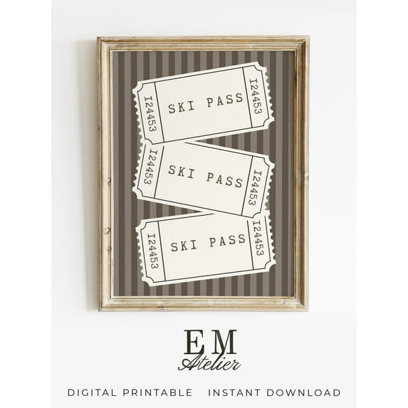 Ski Sport Winter Decor Ski Pass Print Vintage Ski Art Ski Home Decor Art Ski Ticket Wall Decor ...