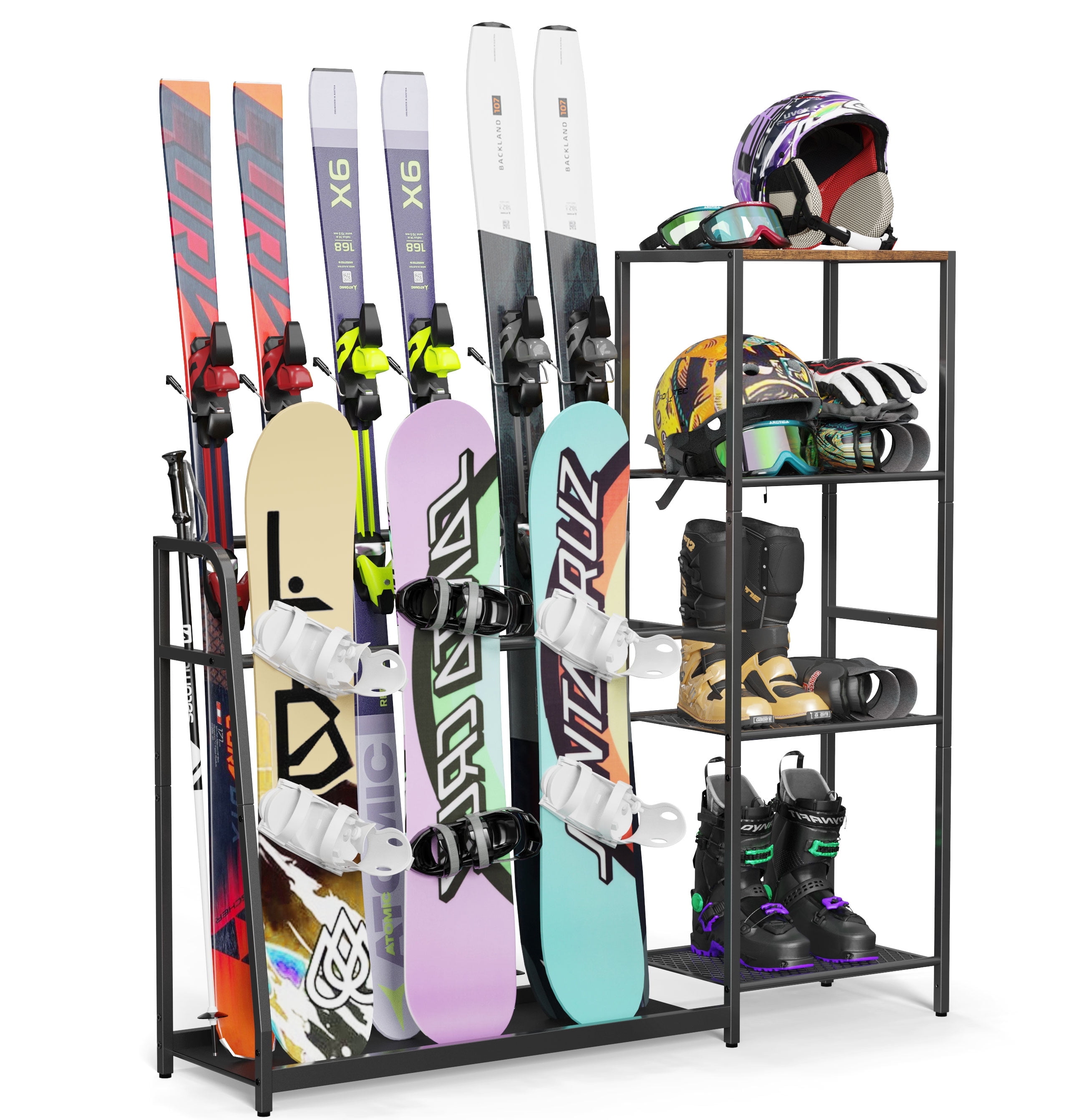Ski Storage Rack for Garage, for 4 Pairs of Skis, 3 Pack of Snowboard, Ski Boot, Ski Poles ...