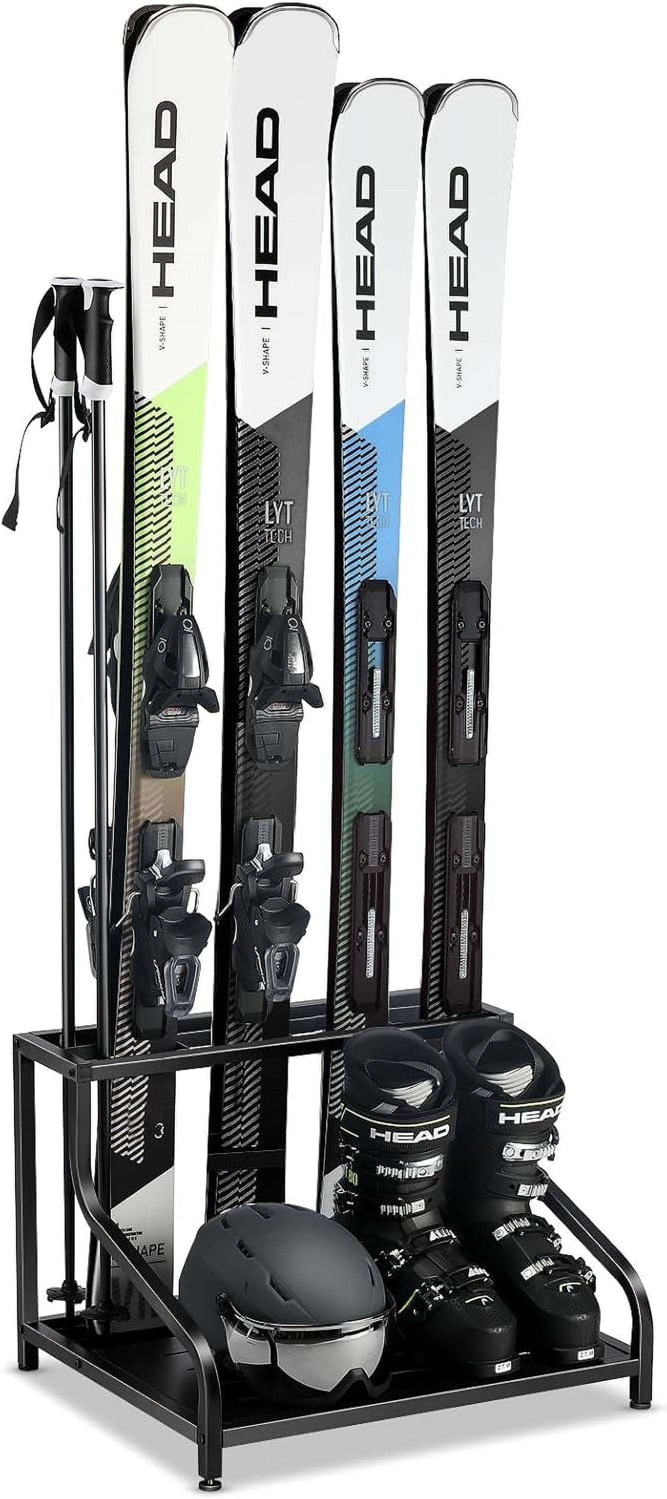 Ski Storage Rack for Garage - Freestanding Ski Holders for 4 Pairs of ...