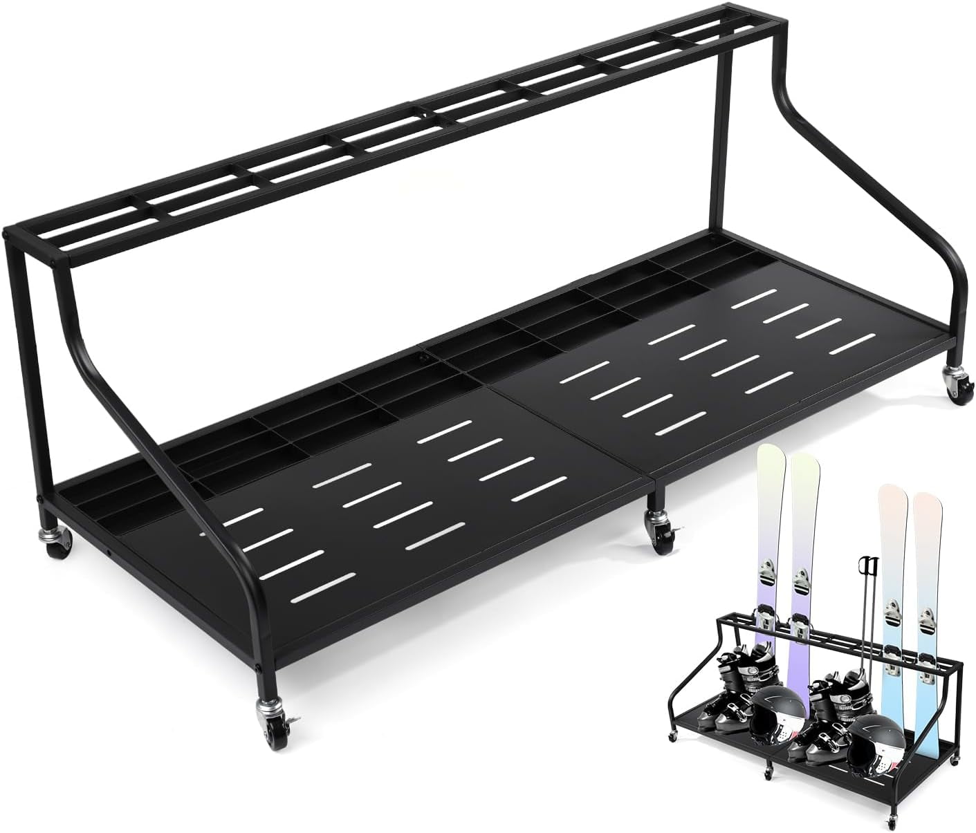 Ski Storage Rack for Garage, Snowboard Display Rack with Wheels Indoor ...
