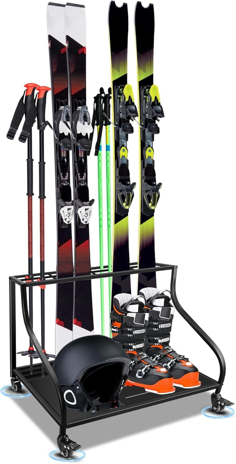 Ski Storage Rack for Garage on Wheels, Floor Stand Ski for Hold Skis*4 ...