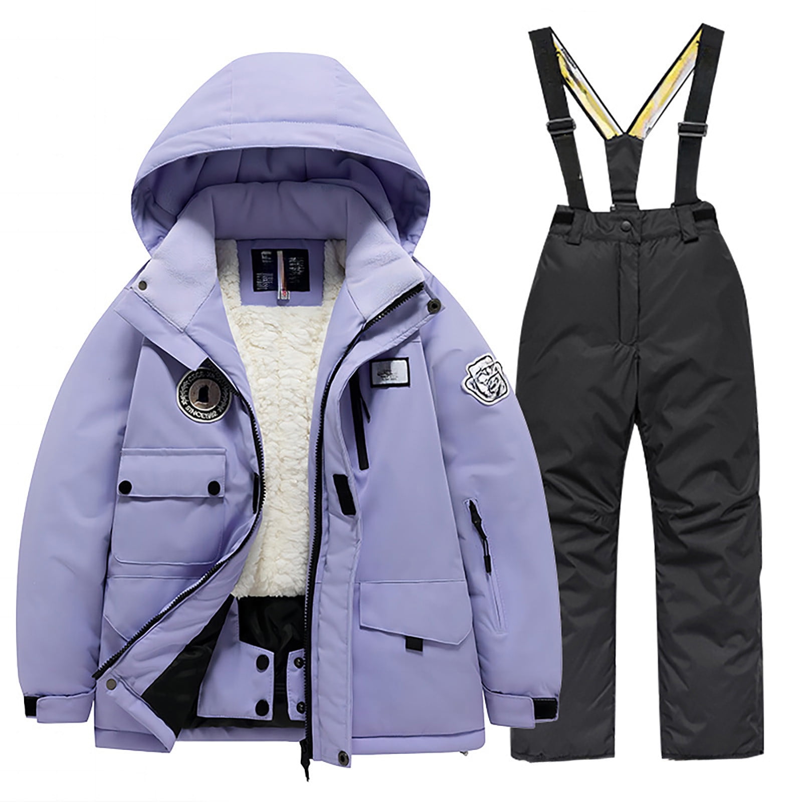 Ski Suit for Kids Girls Ski Jacket and Pant Set Solid Color Lined Ski ...