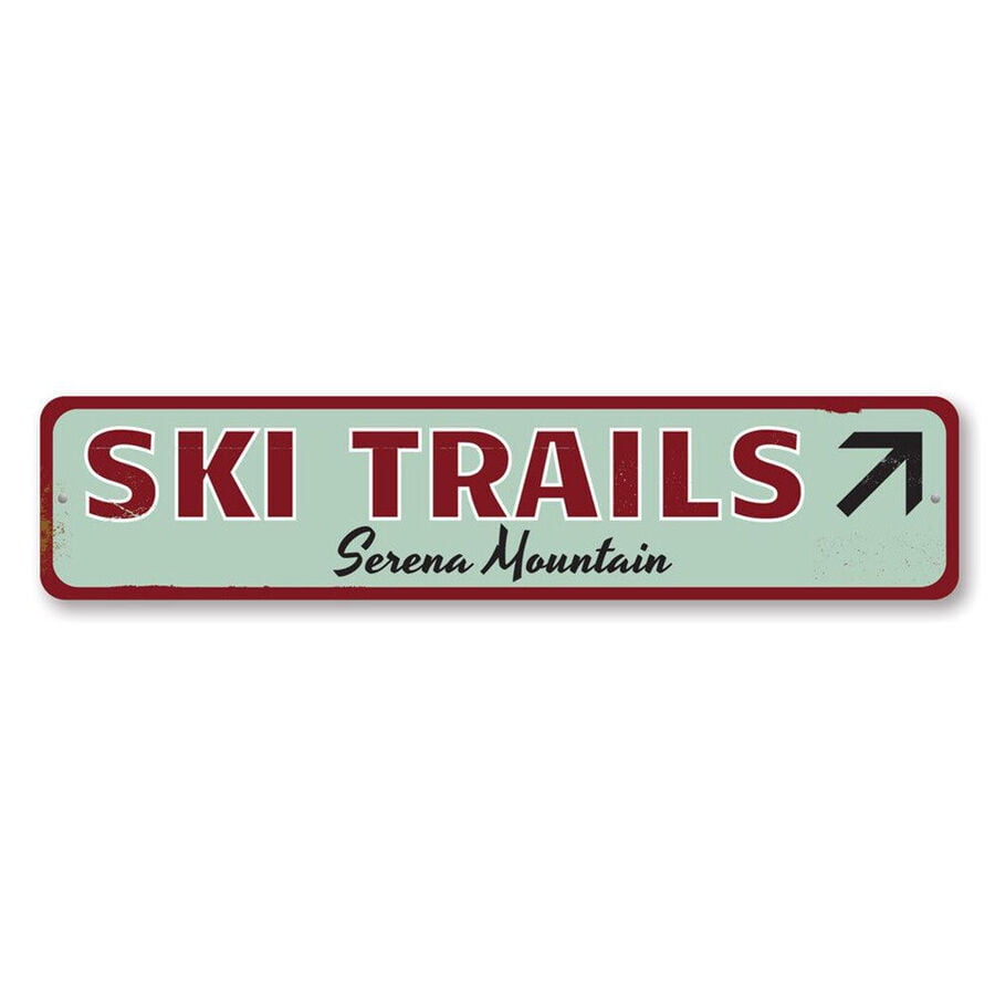 Ski Trails Sign Skiing Mountain Sign Ski Arrow Metal Wall Decor Size: 4 ...