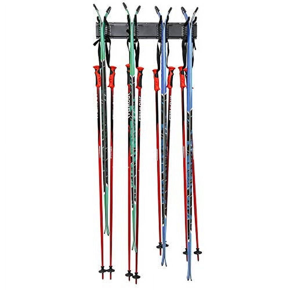 Ski Wall Rack, Holds 4 Pairs of Skis & Skiing Poles or Snowboard for ...