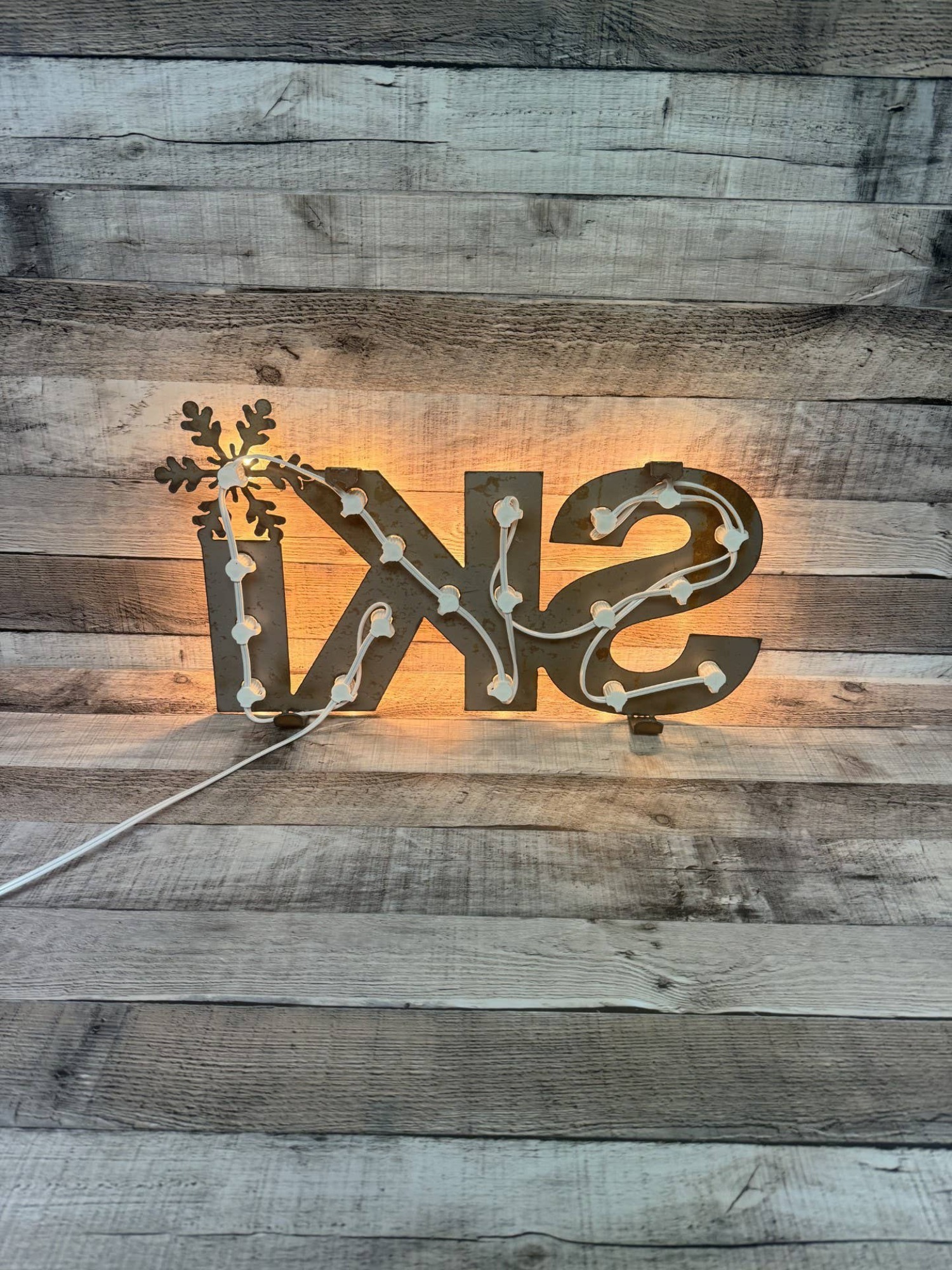 Ski Word Lighted Marquee Rusted Metal Sign Lodge Gift - Walmart.com