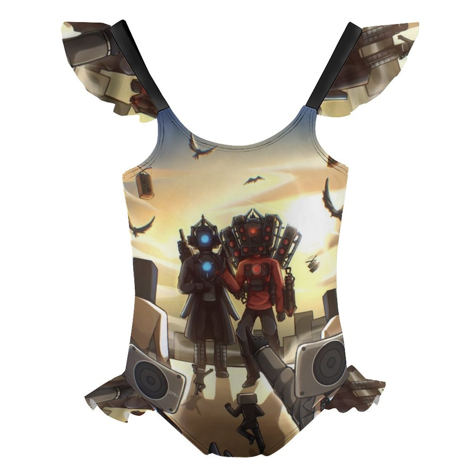 Ski-bidi Toile One Piece Swimwear Flutter Sleeve Swimsuits For Girls ...